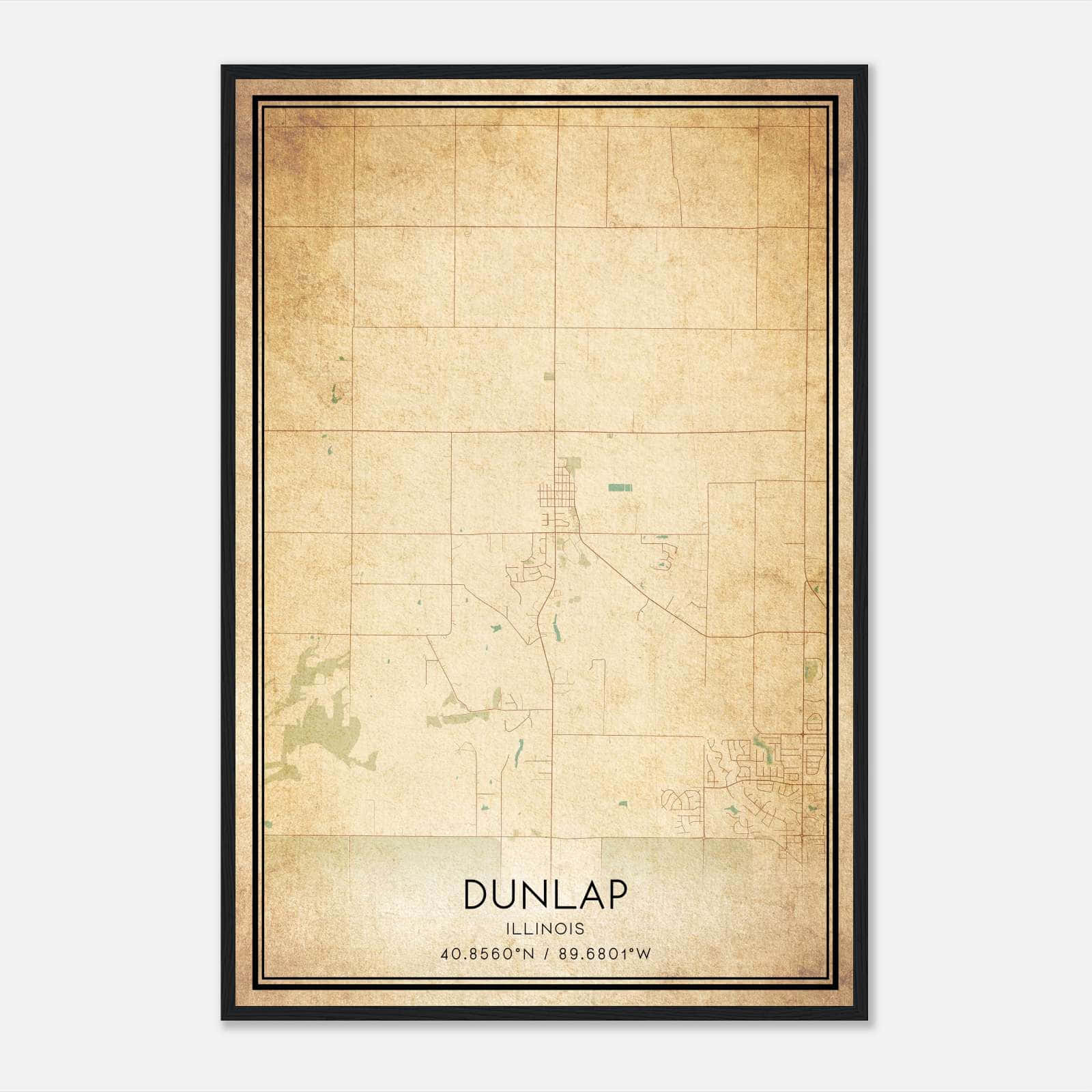 Vintage Dunlap Illinois Map Poster, Dunlap IL City Road Wall Art Print ...