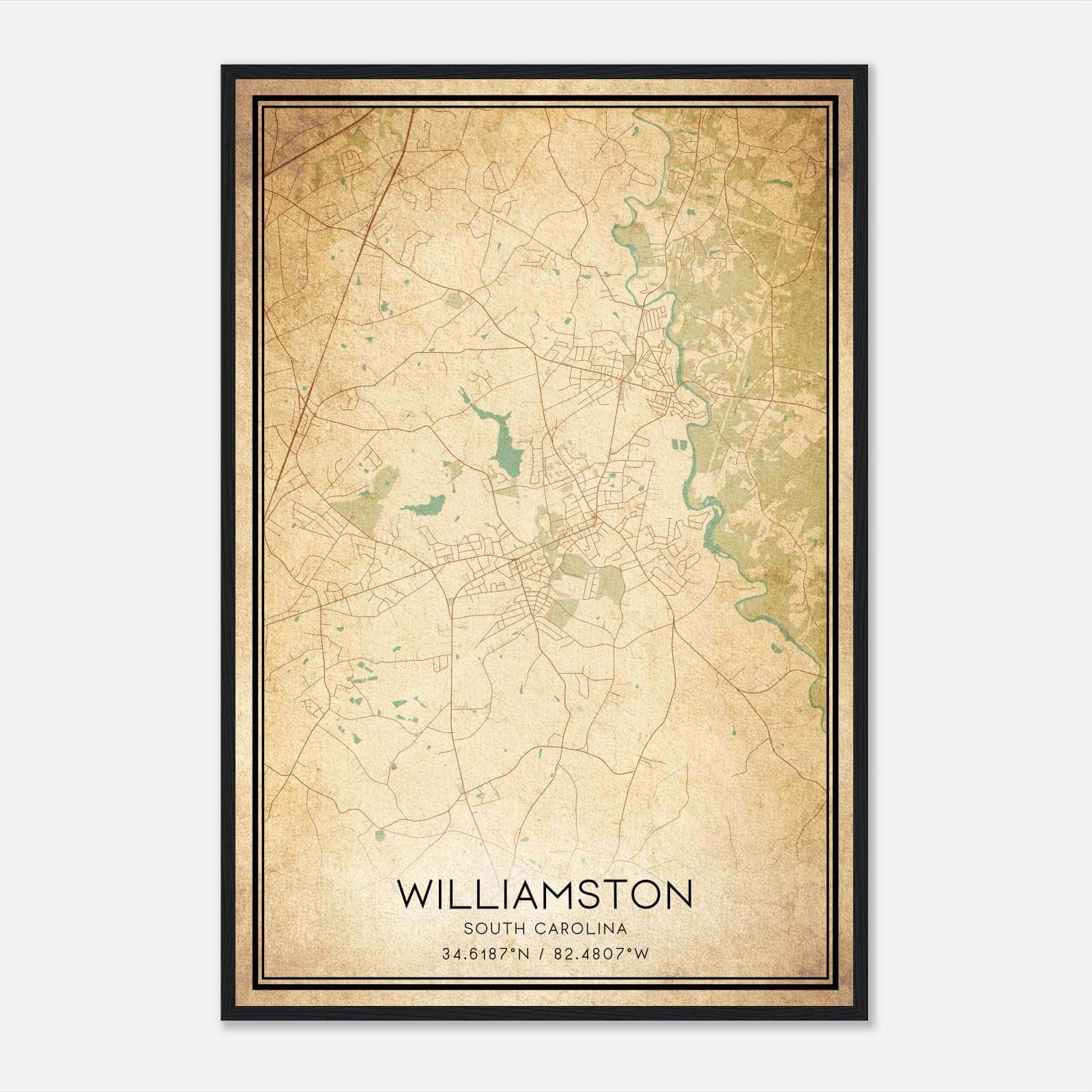 Vintage Williamston South Carolina Map Poster, Williamston SC City Road ...