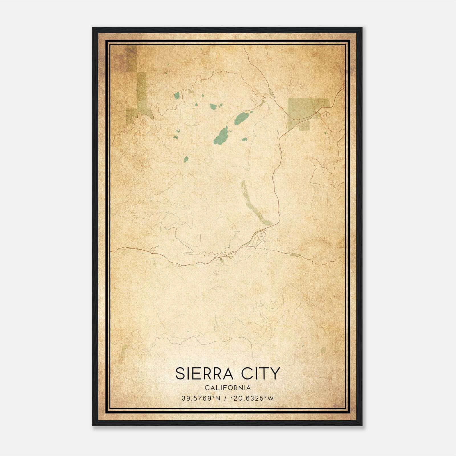 Vintage Sierra City California Map Poster, Sierra City CA City Road Wall Art Print - Custom Maps ...