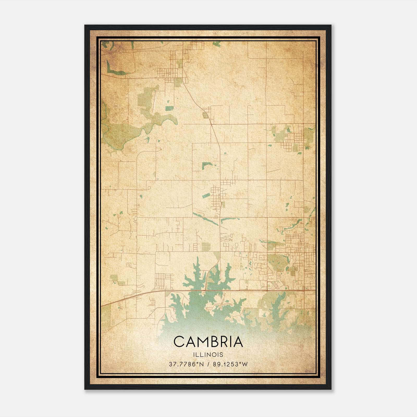 Vintage Cambria Illinois Map Poster, Cambria IL City Road Wall Art ...