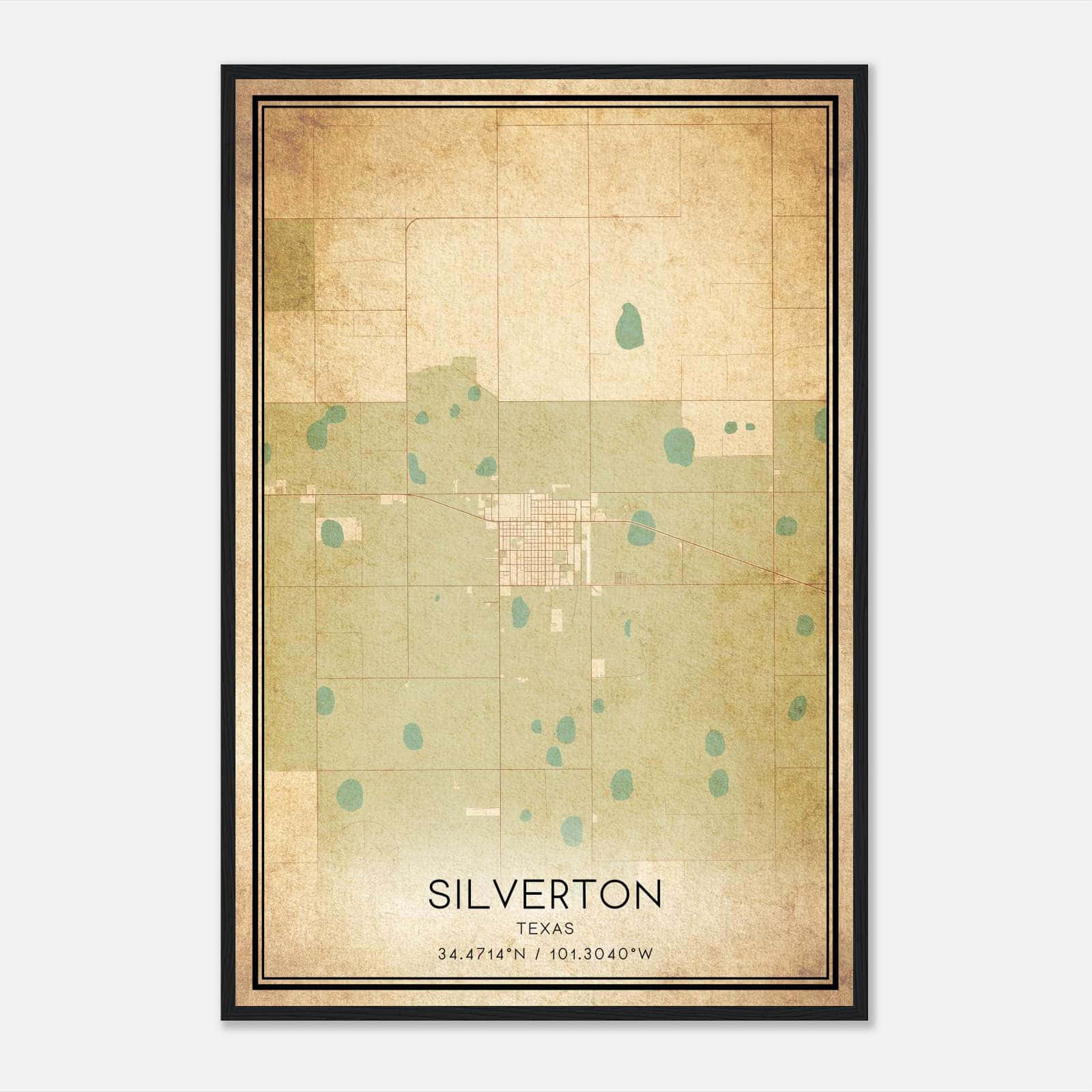Vintage Silverton Texas Map Poster, Silverton TX City Road Wall Art ...
