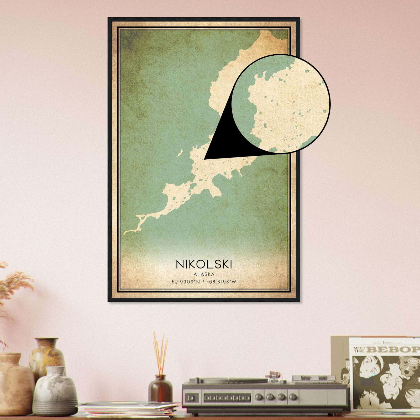 Vintage Nikolski Alaska Map Poster, Nikolski AK City Road Wall Art ...