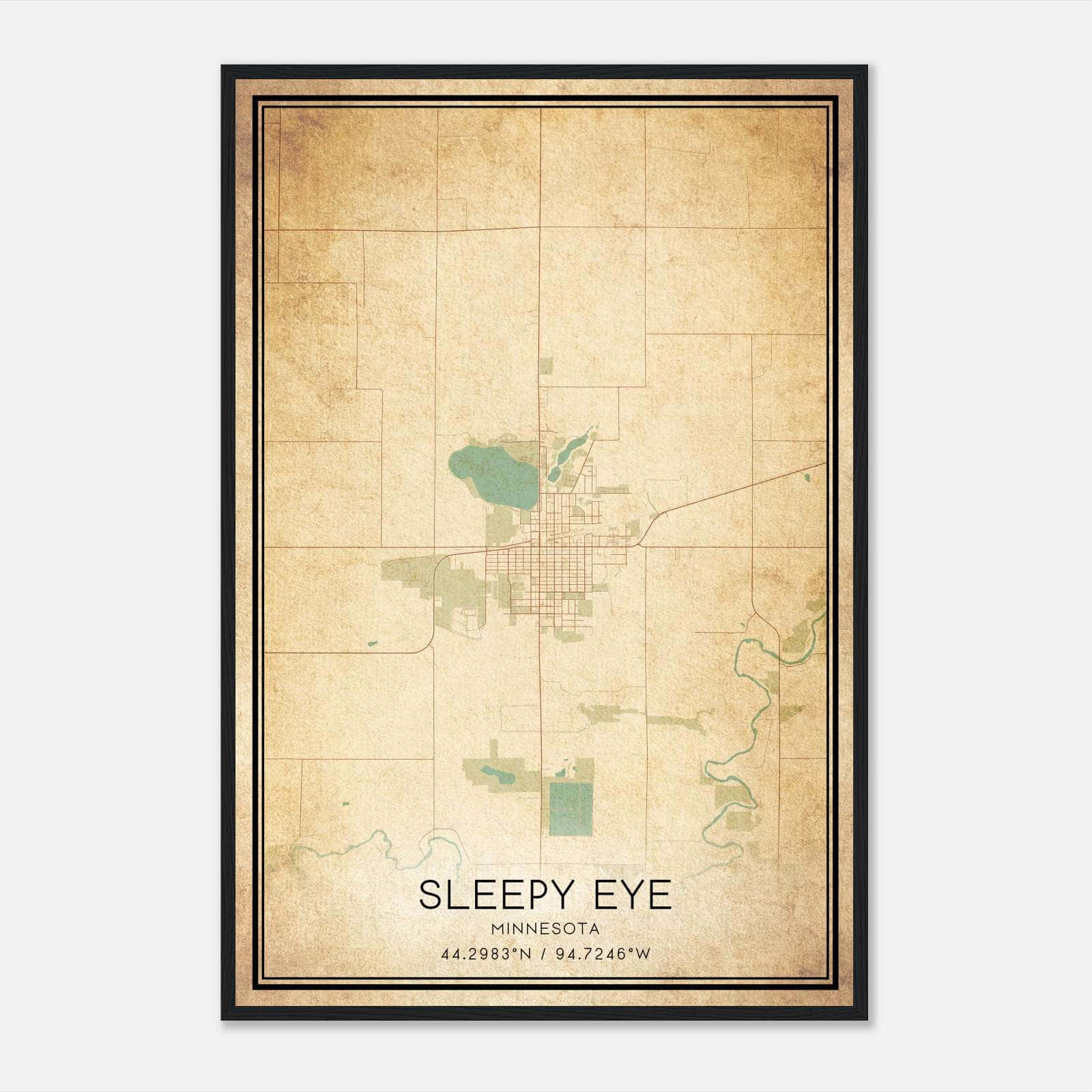 Vintage Sleepy Eye Minnesota Map Poster, Sleepy Eye MN City Road Wall ...