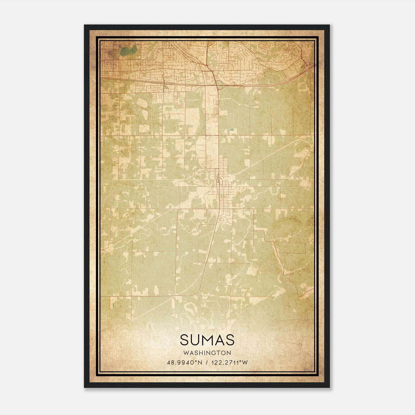 Vintage Sumas Washington Map Poster, Sumas WA City Road Wall Art Print ...
