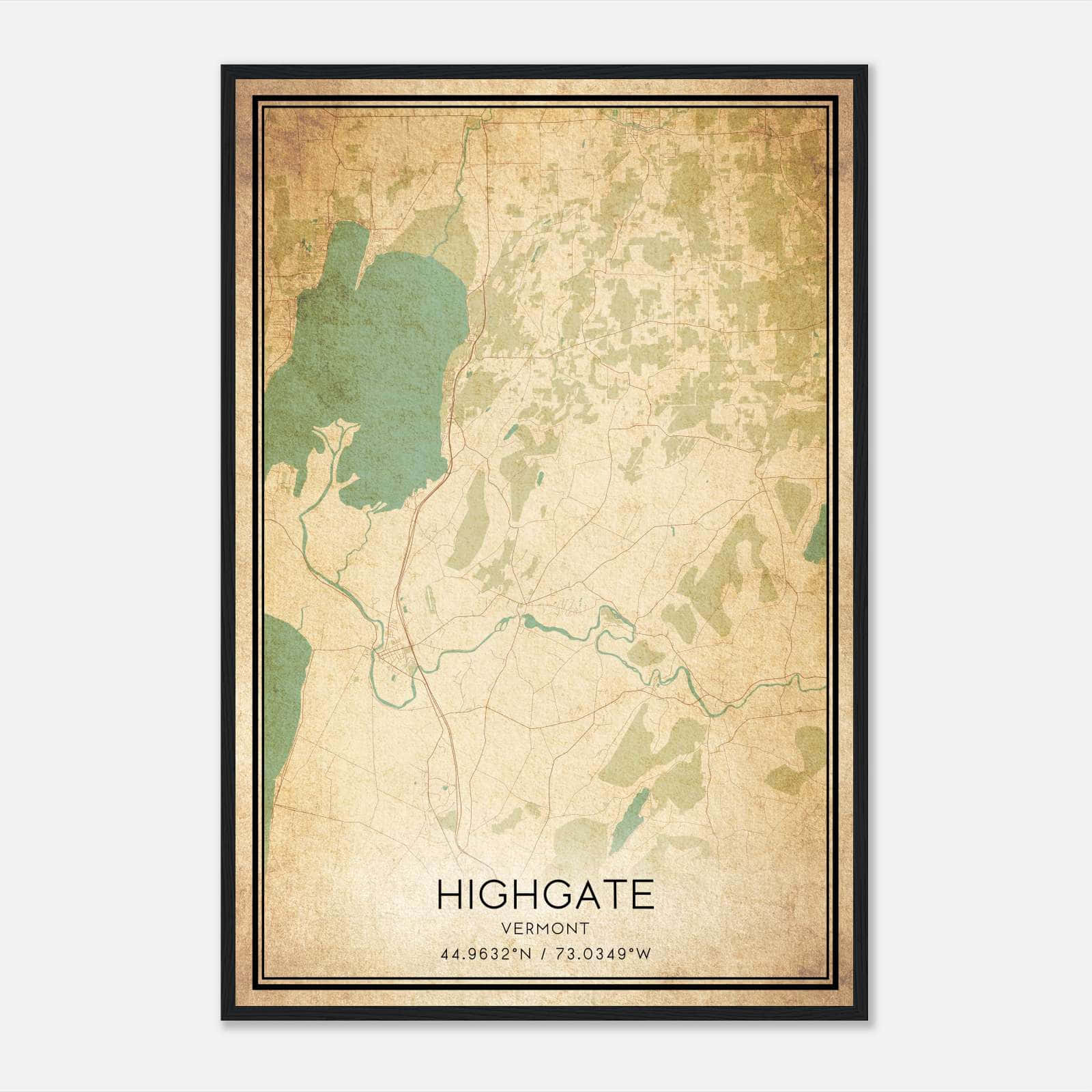 Vintage Highgate Vermont Map Poster, Highgate VT City Road Wall Art ...