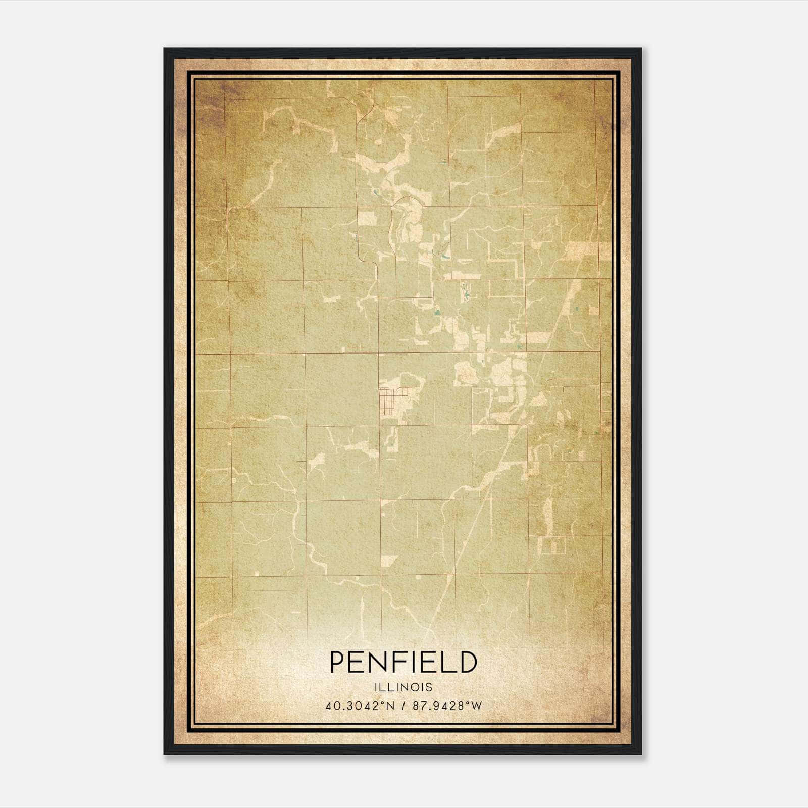 Vintage Penfield Illinois Map Poster, Penfield IL City Road Wall Art ...
