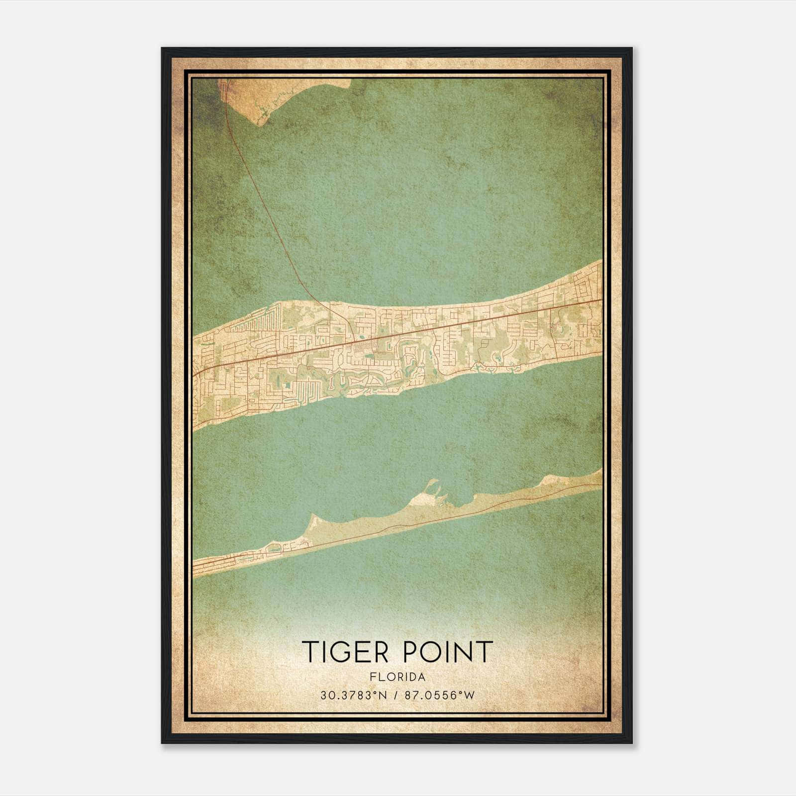Vintage Tiger Point Florida Map Poster, Tiger Point FL City Road Wall ...
