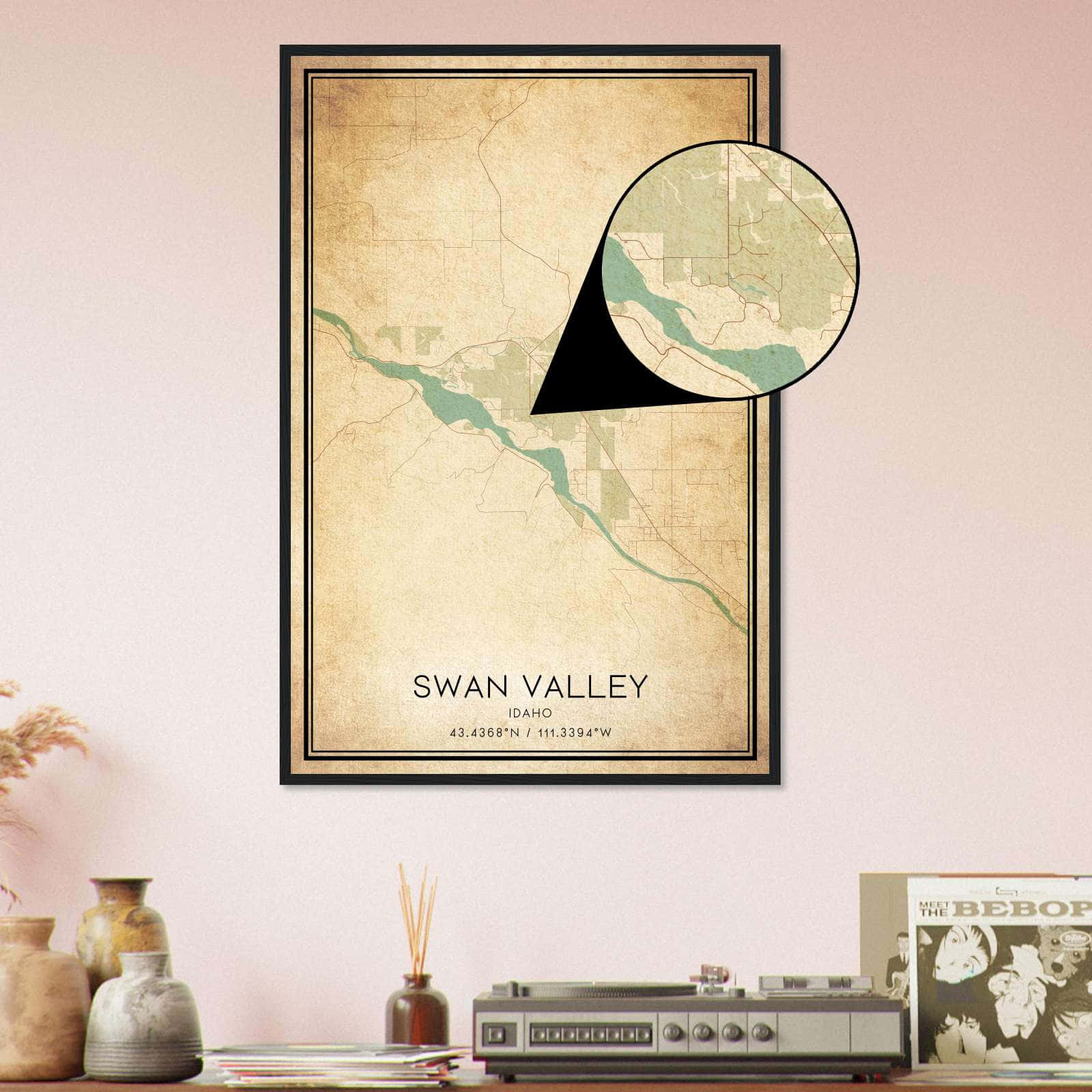 Vintage Swan Valley Idaho Map Poster, Swan Valley ID City Road Wall Art ...