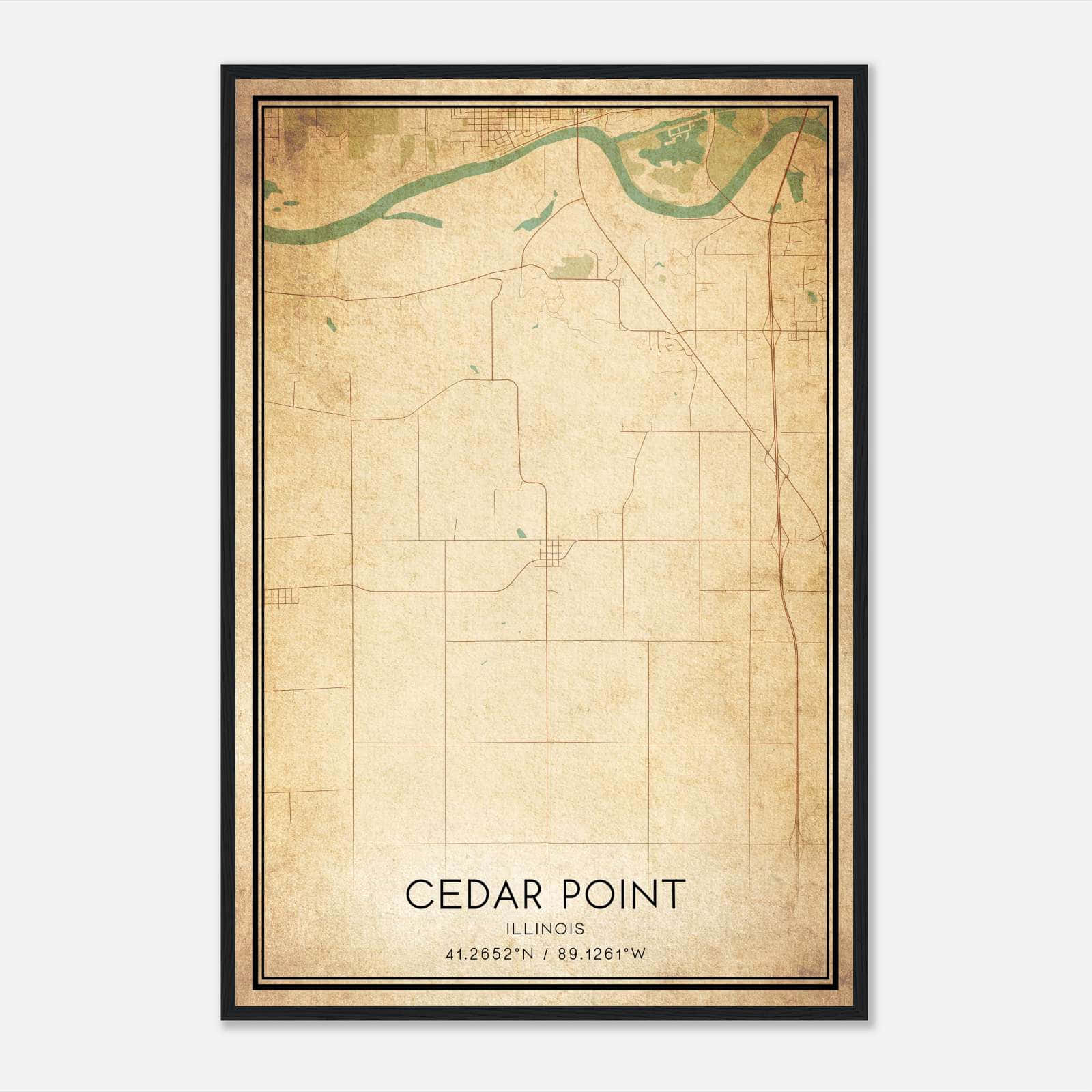 Vintage Cedar Point Illinois Map Poster, Cedar Point IL City Road Wall ...