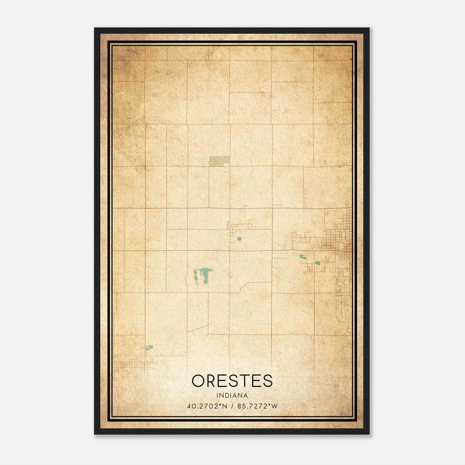 Vintage Orestes Indiana Map Poster, Orestes IN City Road Wall Art Print ...