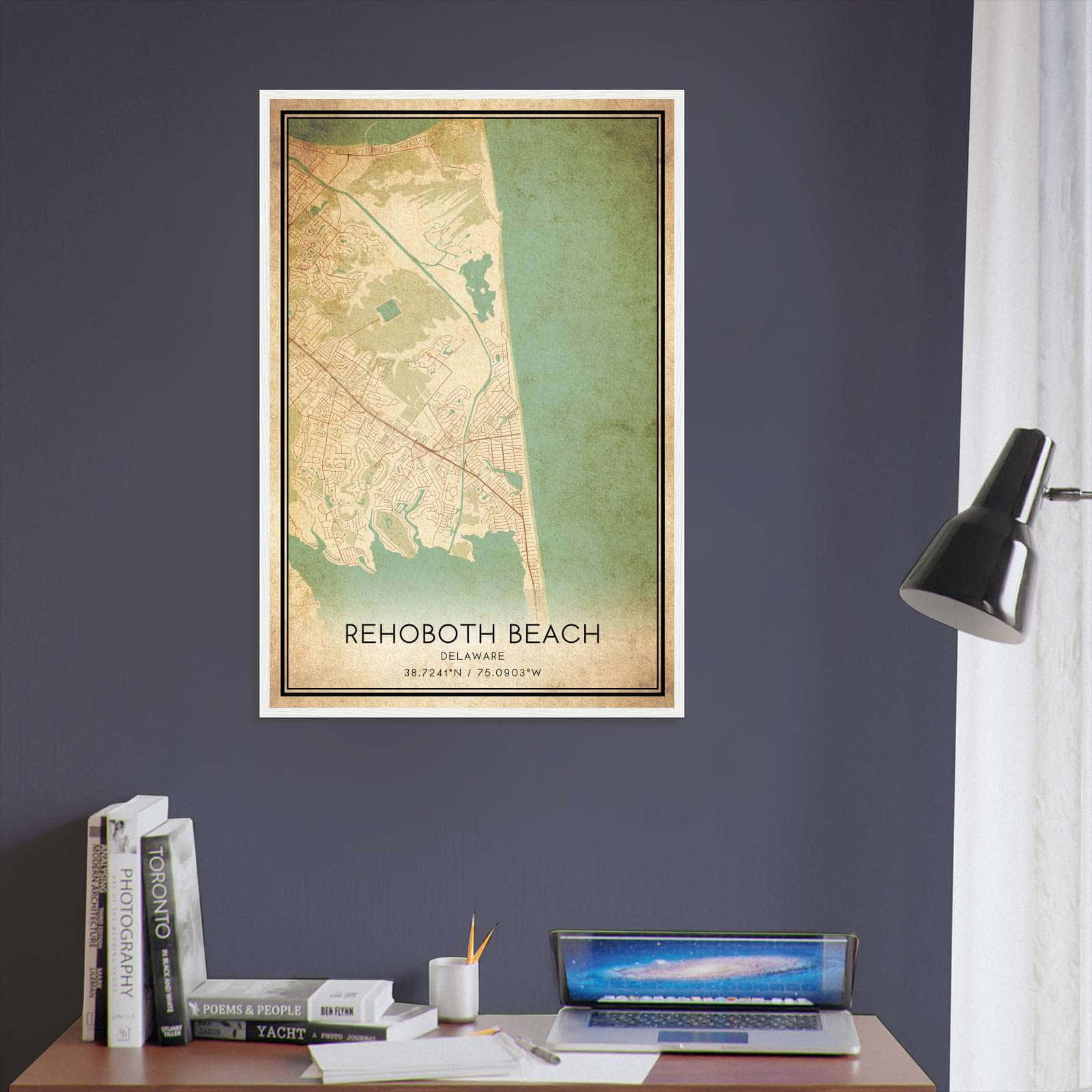 Vintage Rehoboth Beach Delaware Map Poster, Rehoboth Beach DE City Road ...