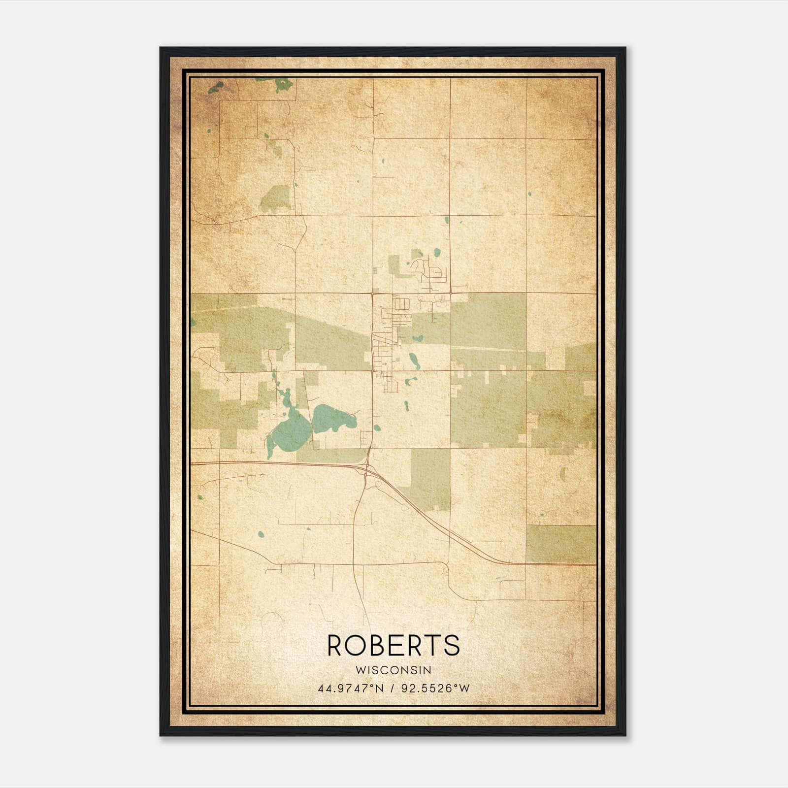 Vintage Roberts Wisconsin Map Poster, Roberts WI City Road Wall Art ...