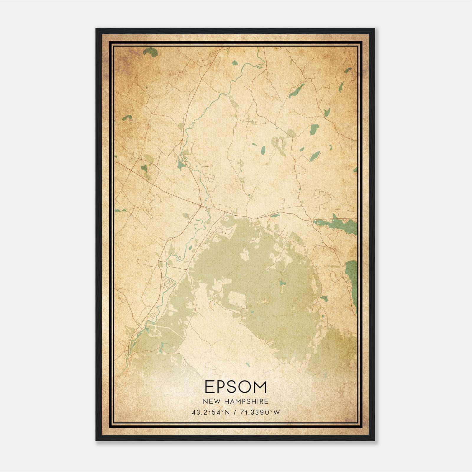 Vintage Epsom New Hampshire Map Poster, Epsom NH City Road Wall Art ...