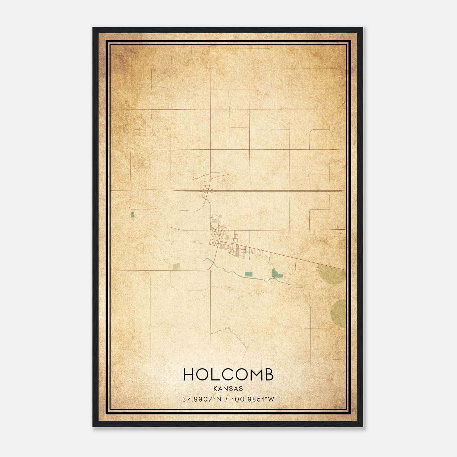 Vintage Holcomb Kansas Map Poster, Holcomb KS City Road Wall Art Print ...
