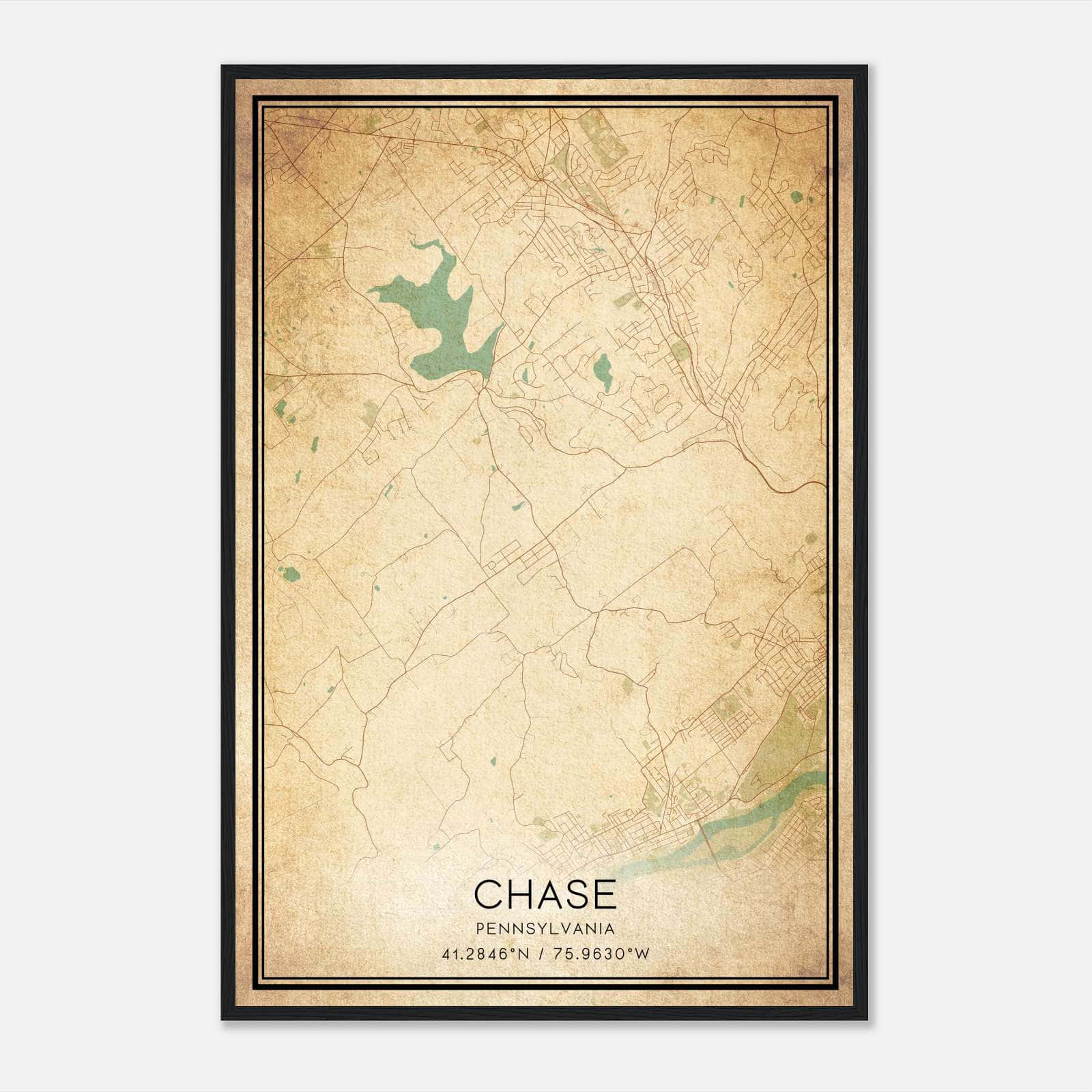 Vintage Chase Pennsylvania Map Poster, Chase PA City Road Wall Art ...