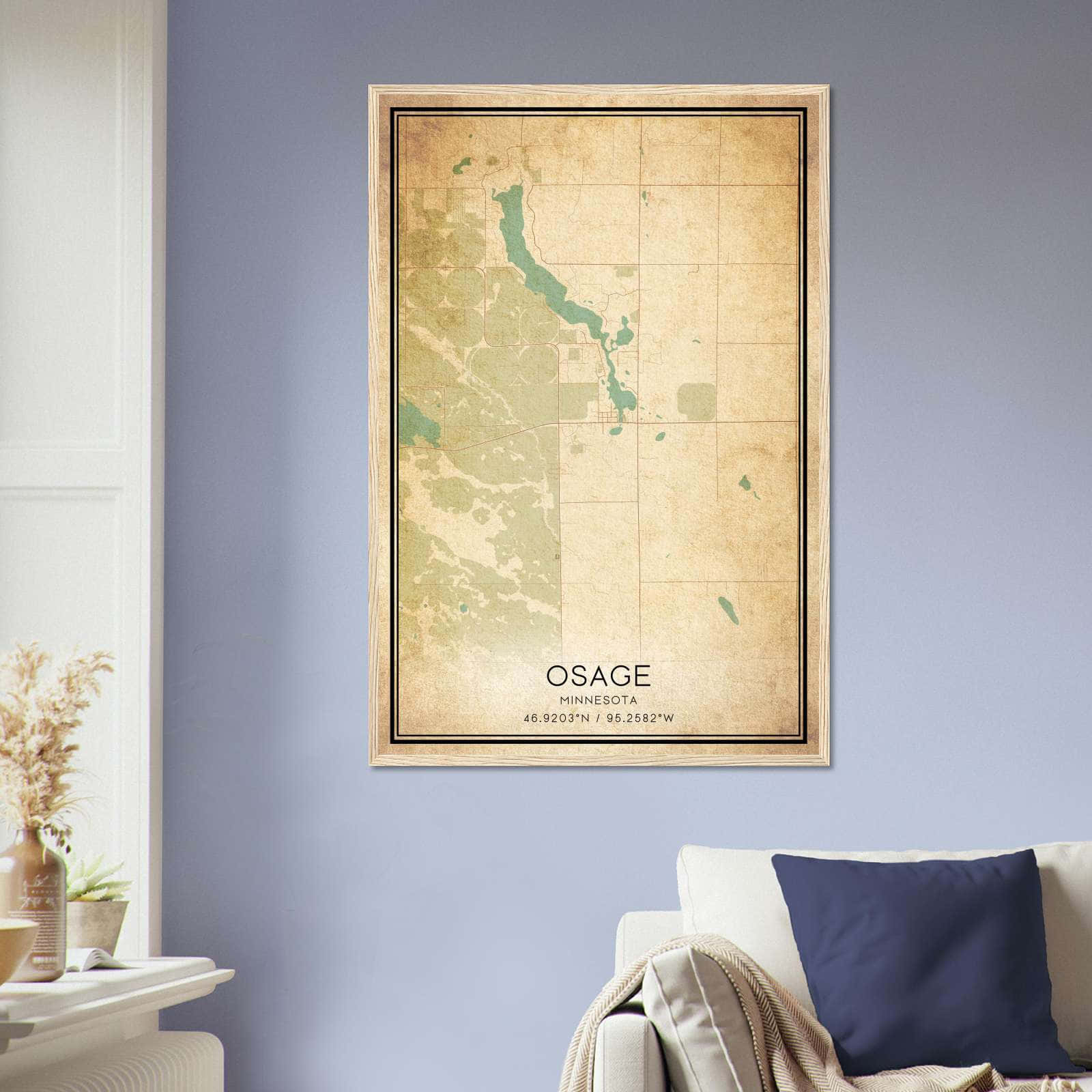 Vintage Osage Minnesota Map Poster, Osage MN City Road Wall Art Print ...