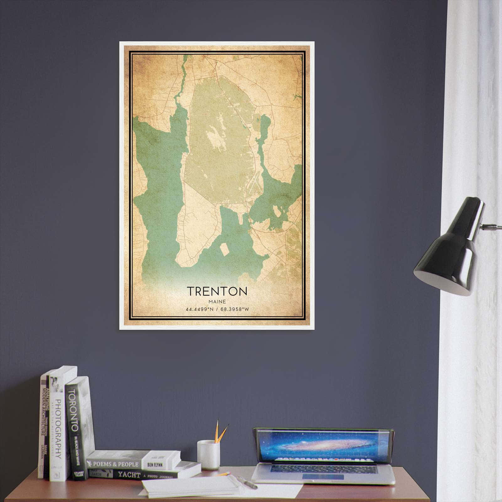 Vintage Trenton Maine Map Poster, Trenton ME City Road Wall Art Print ...