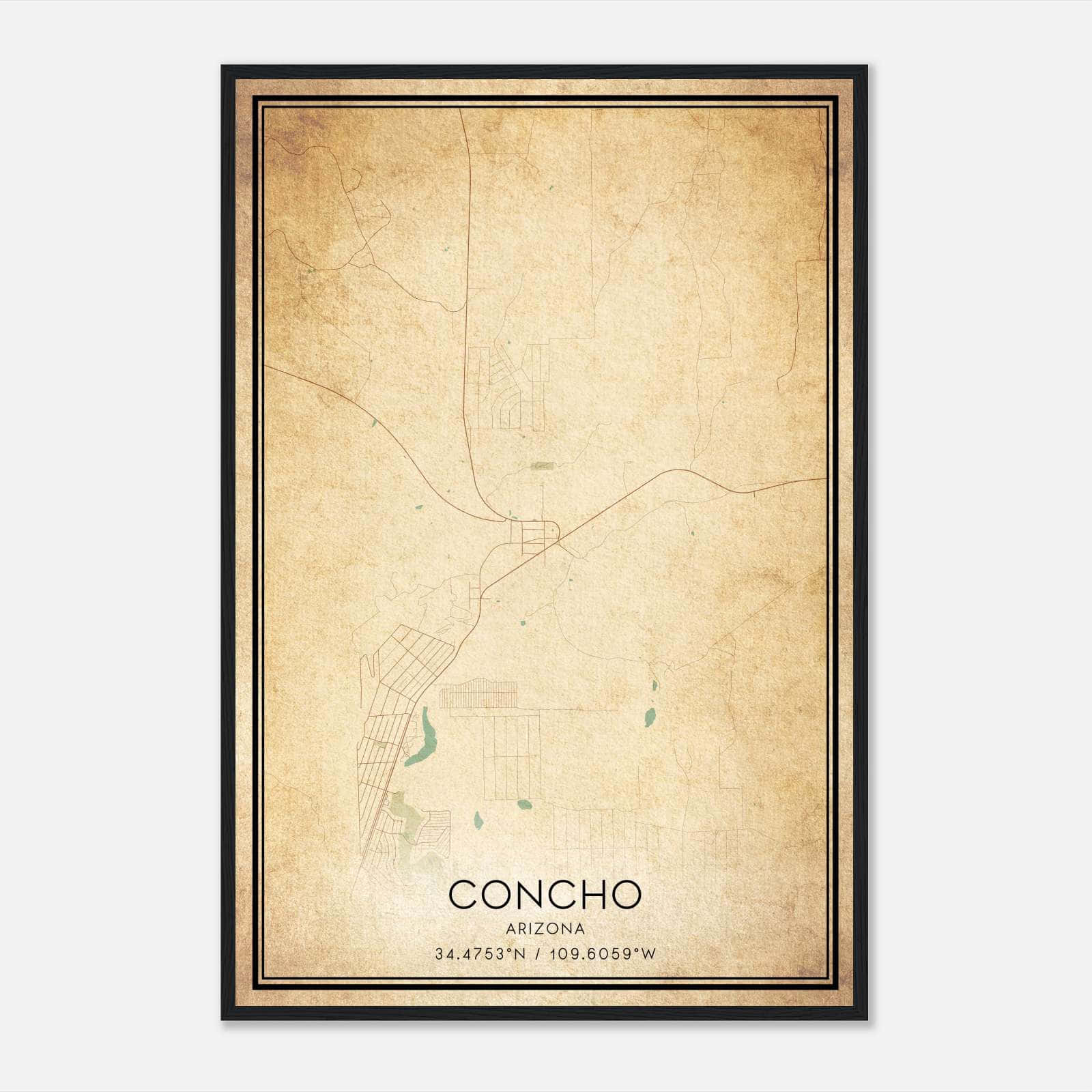 Vintage Concho Arizona Map Poster, Concho AZ City Road Wall Art Print ...