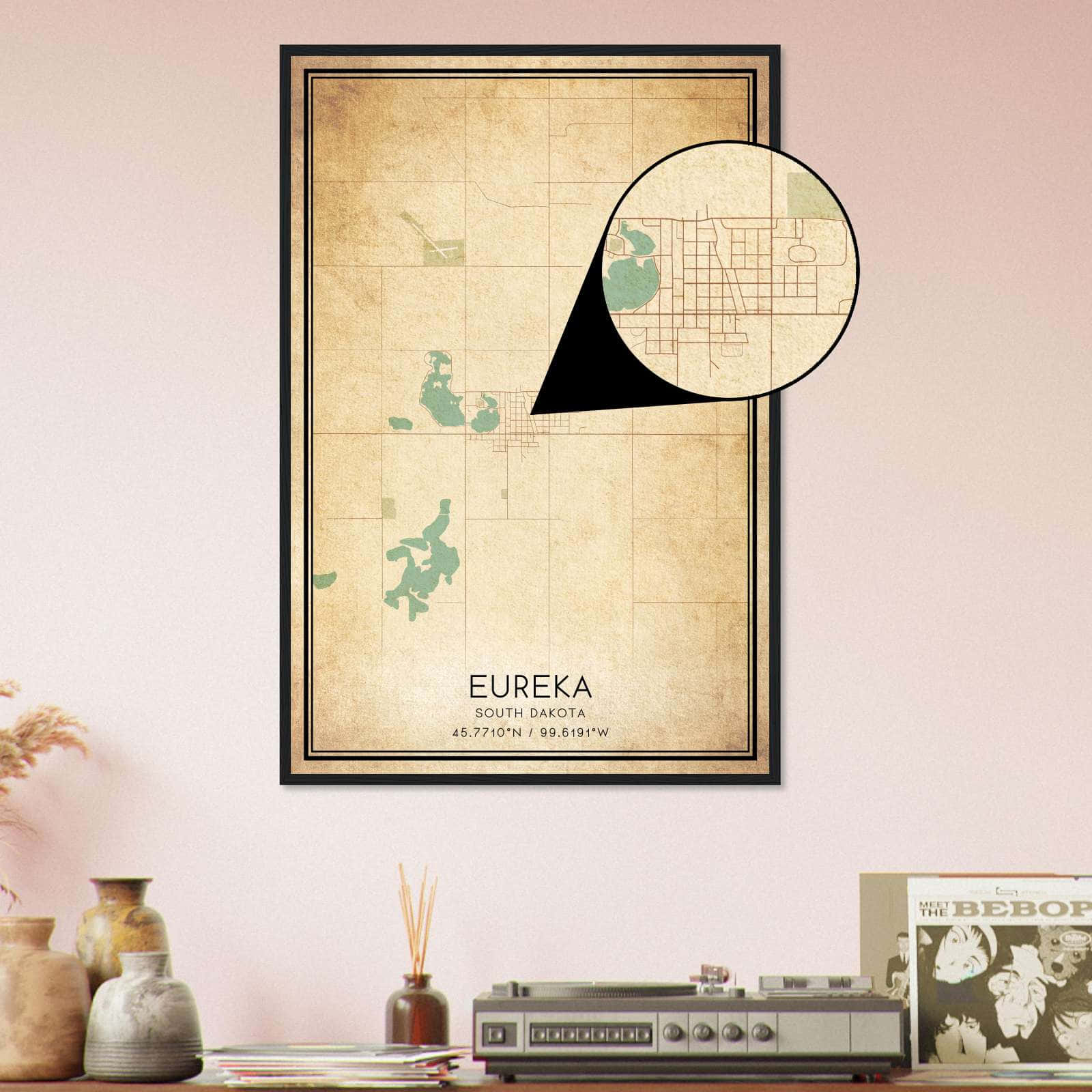 Vintage Eureka South Dakota Map Poster, Eureka SD City Road Wall Art ...