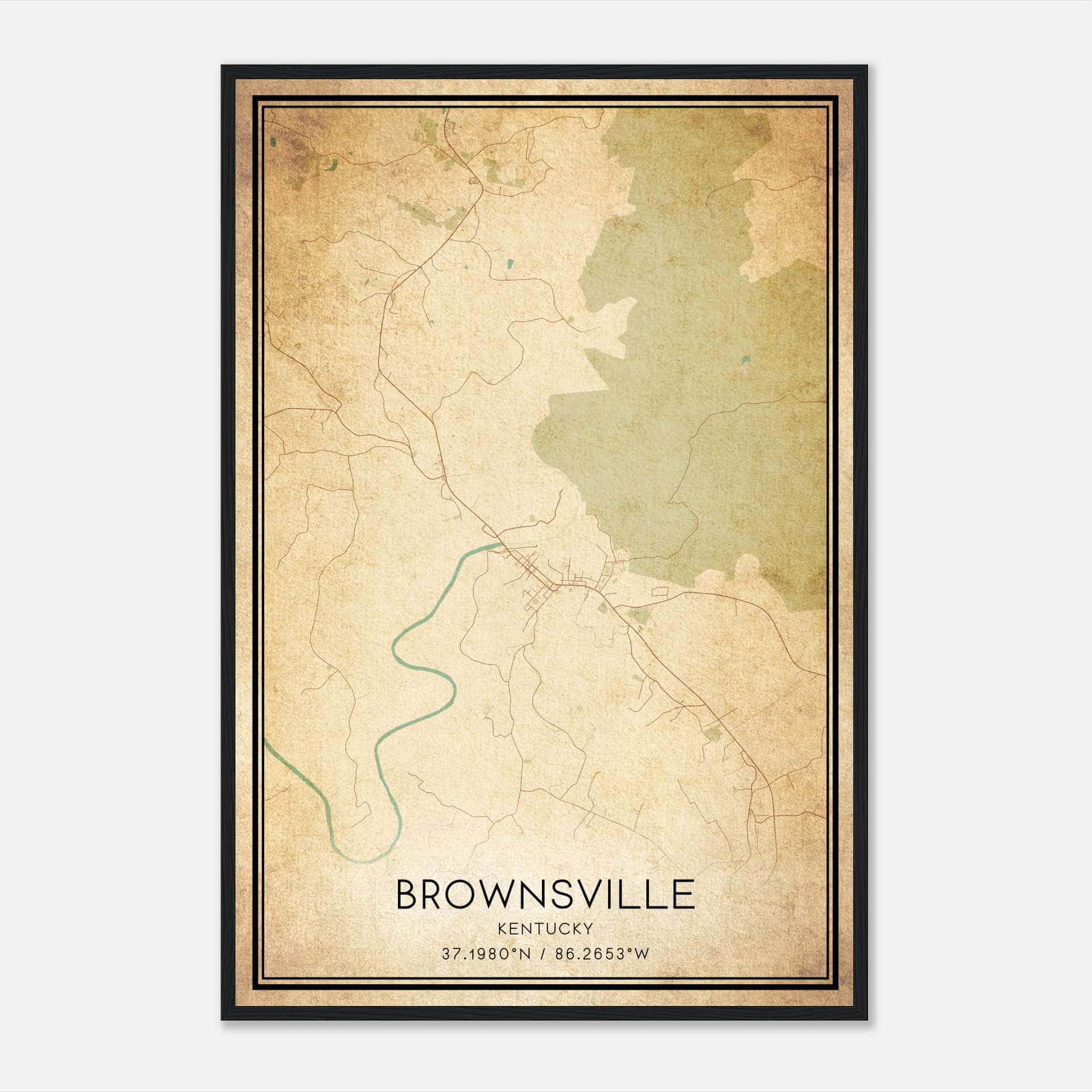Vintage Brownsville Kentucky Map Poster, Brownsville KY City Road Wall ...