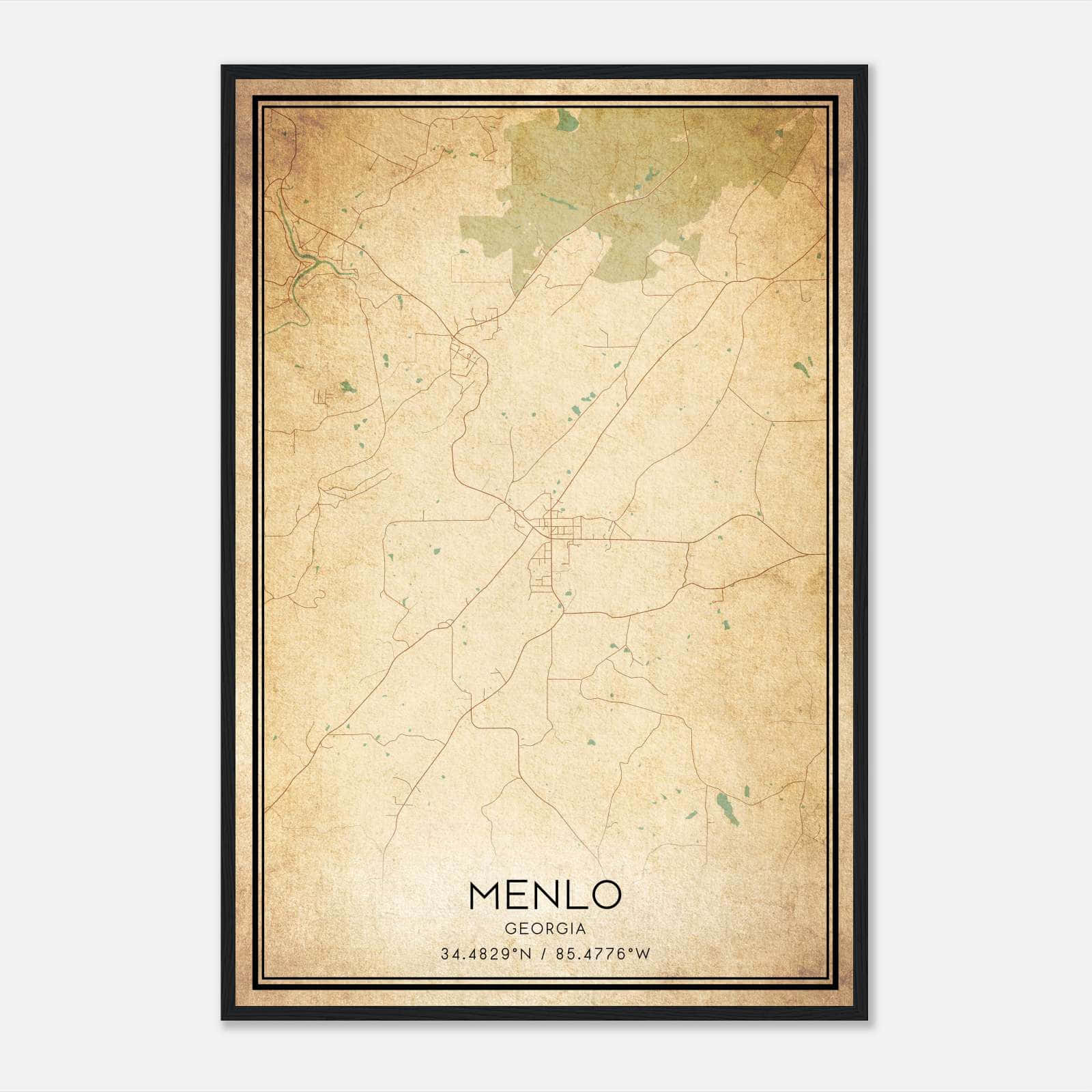 Vintage Menlo Georgia Map Poster, Menlo GA City Road Wall Art Print ...