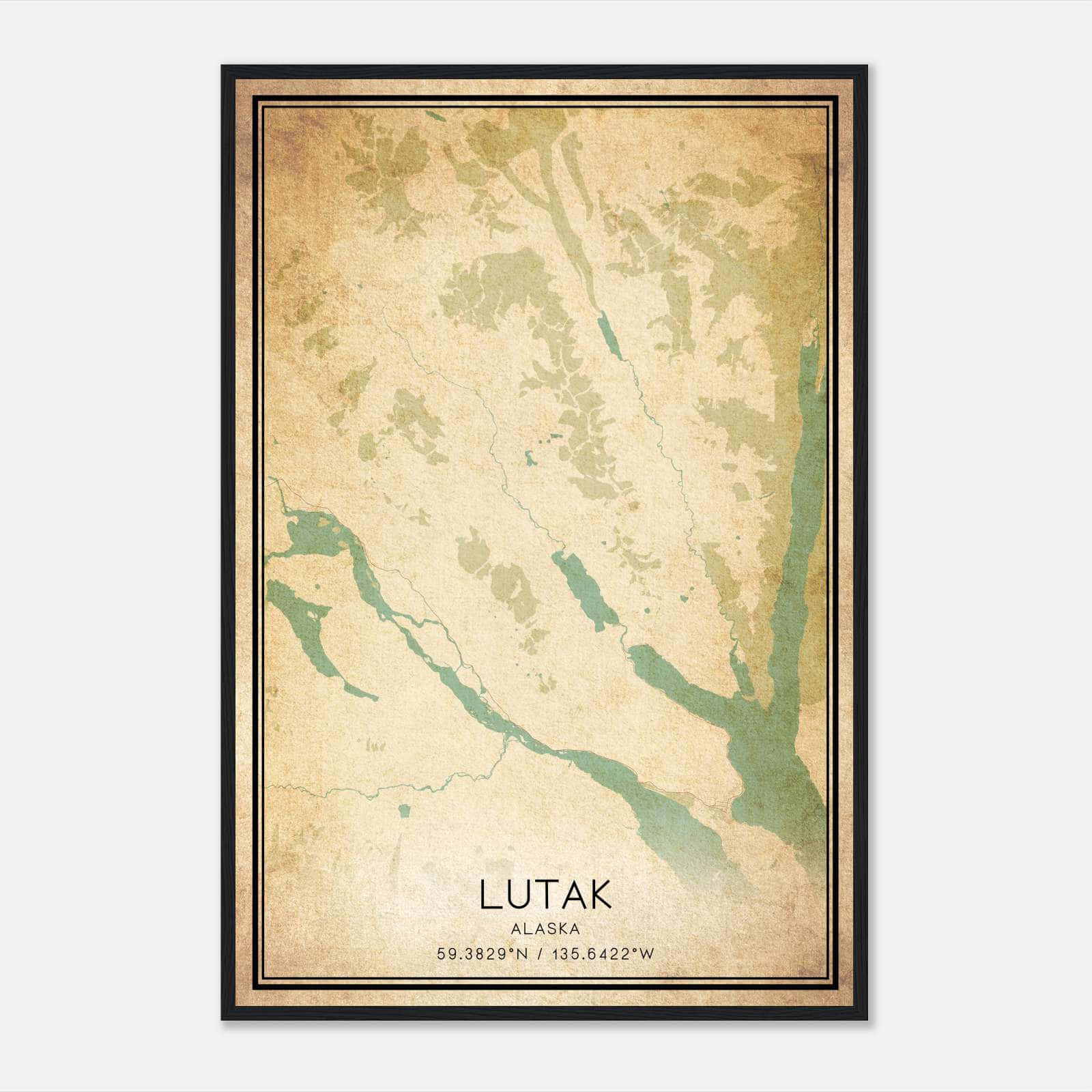 Vintage Lutak Alaska Map Poster, Lutak AK City Road Wall Art Print ...