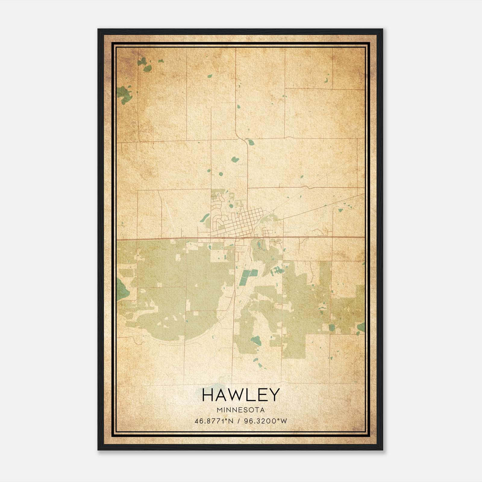Vintage Hawley Minnesota Map Poster, Hawley MN City Road Wall Art Print ...