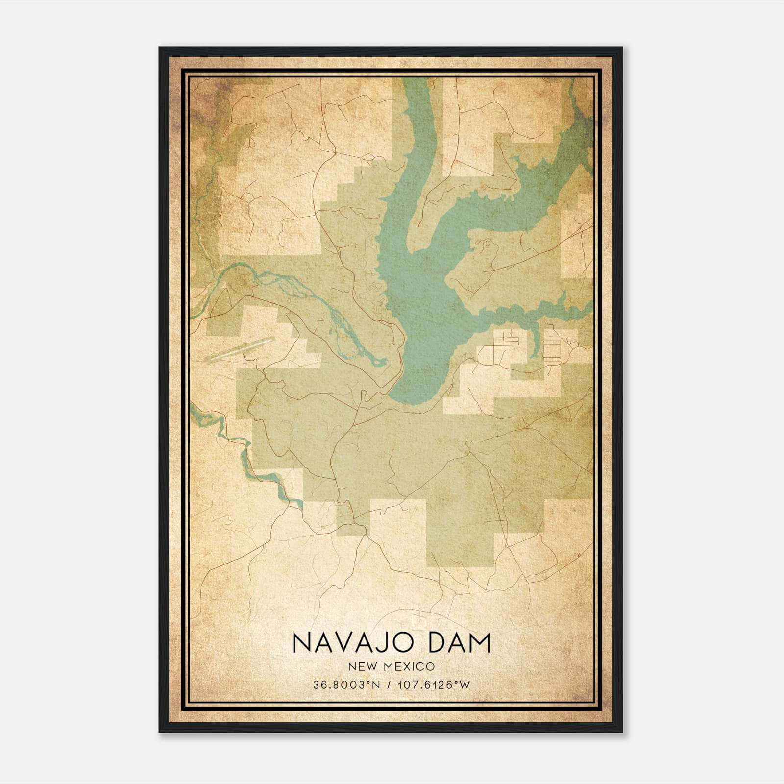 Vintage Navajo Dam New Mexico Map Poster, Navajo Dam NM City Road Wall ...