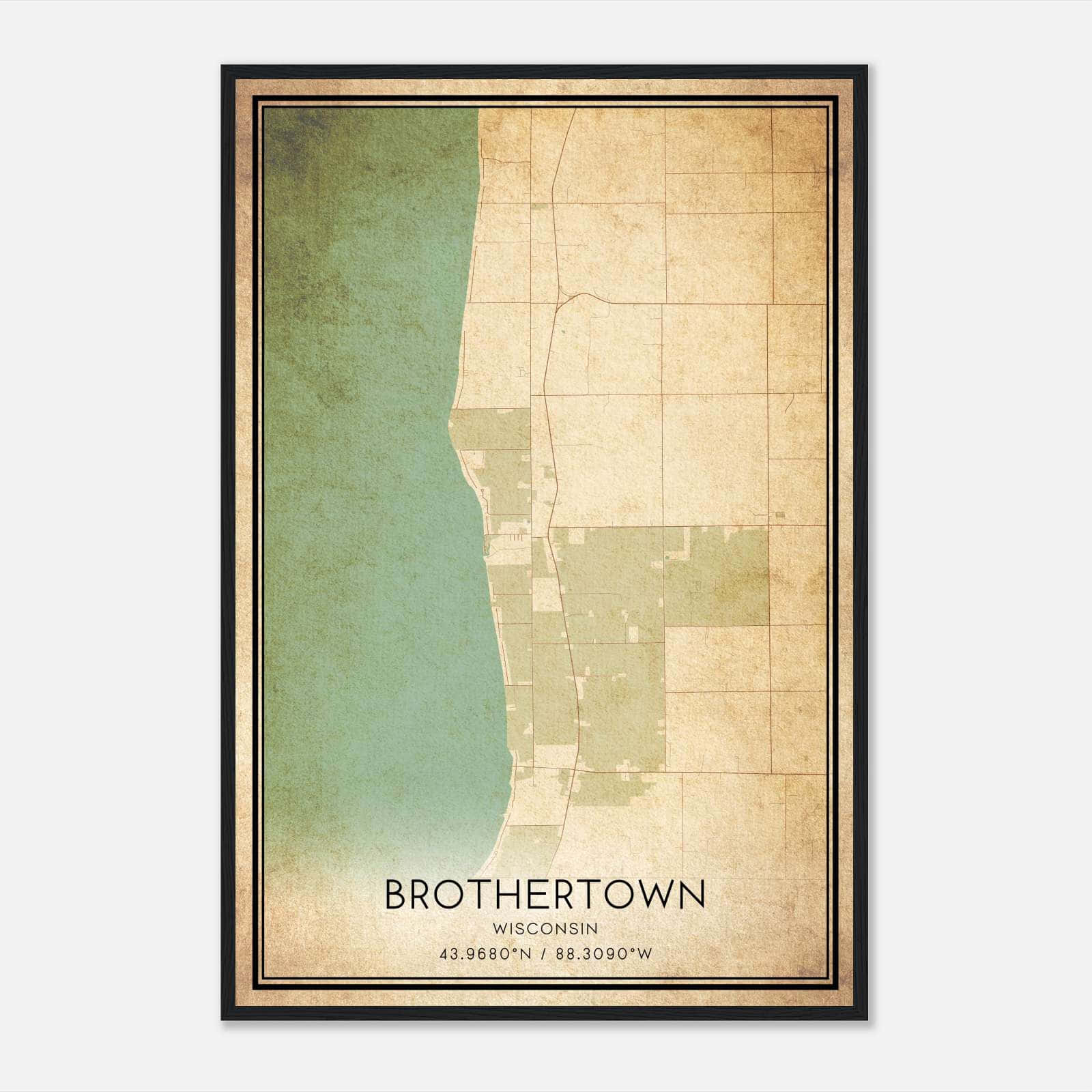 Vintage Brothertown Wisconsin Map Poster, Brothertown WI City Road Wall ...