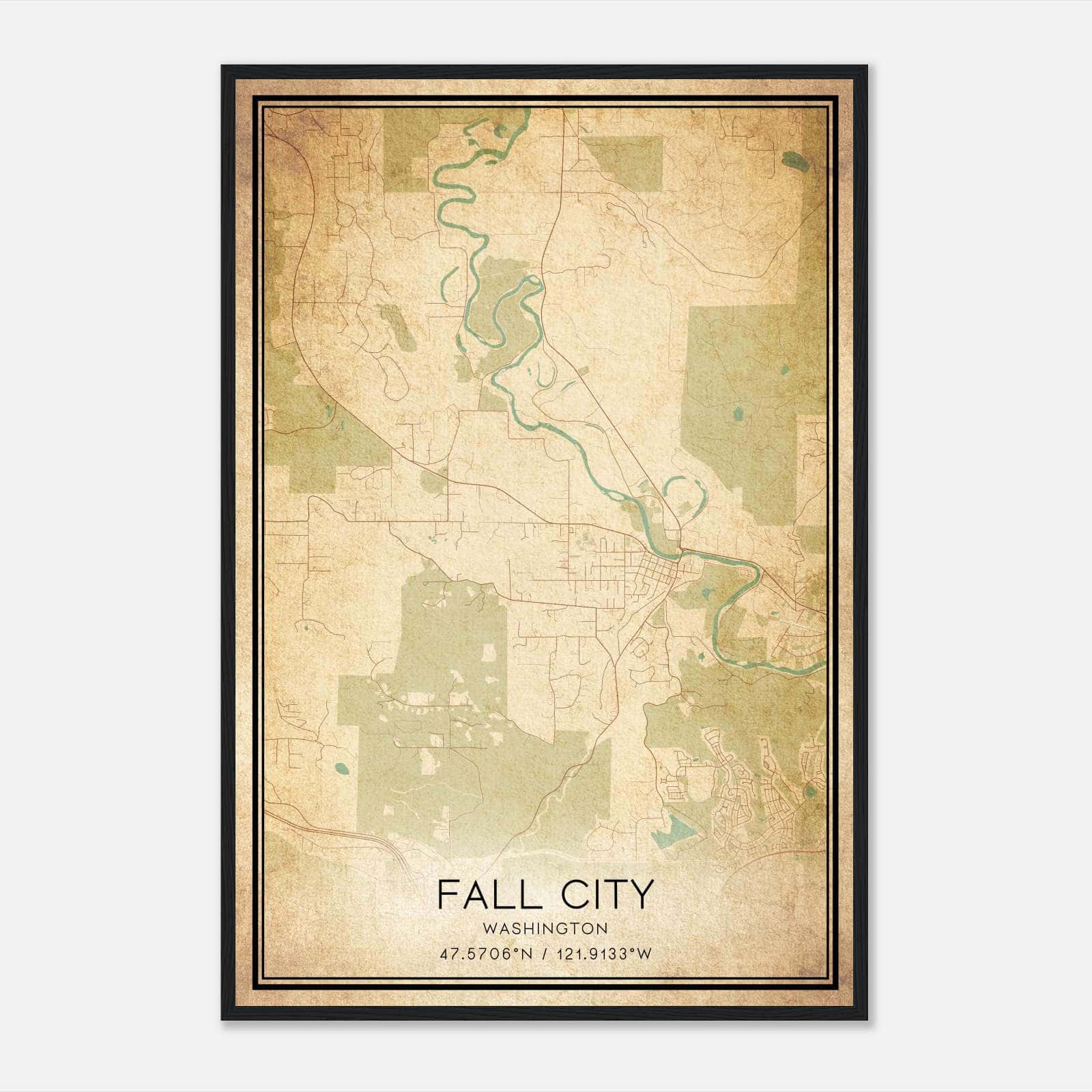 Vintage Fall City Washington Map Poster, Fall City WA City Road Wall ...