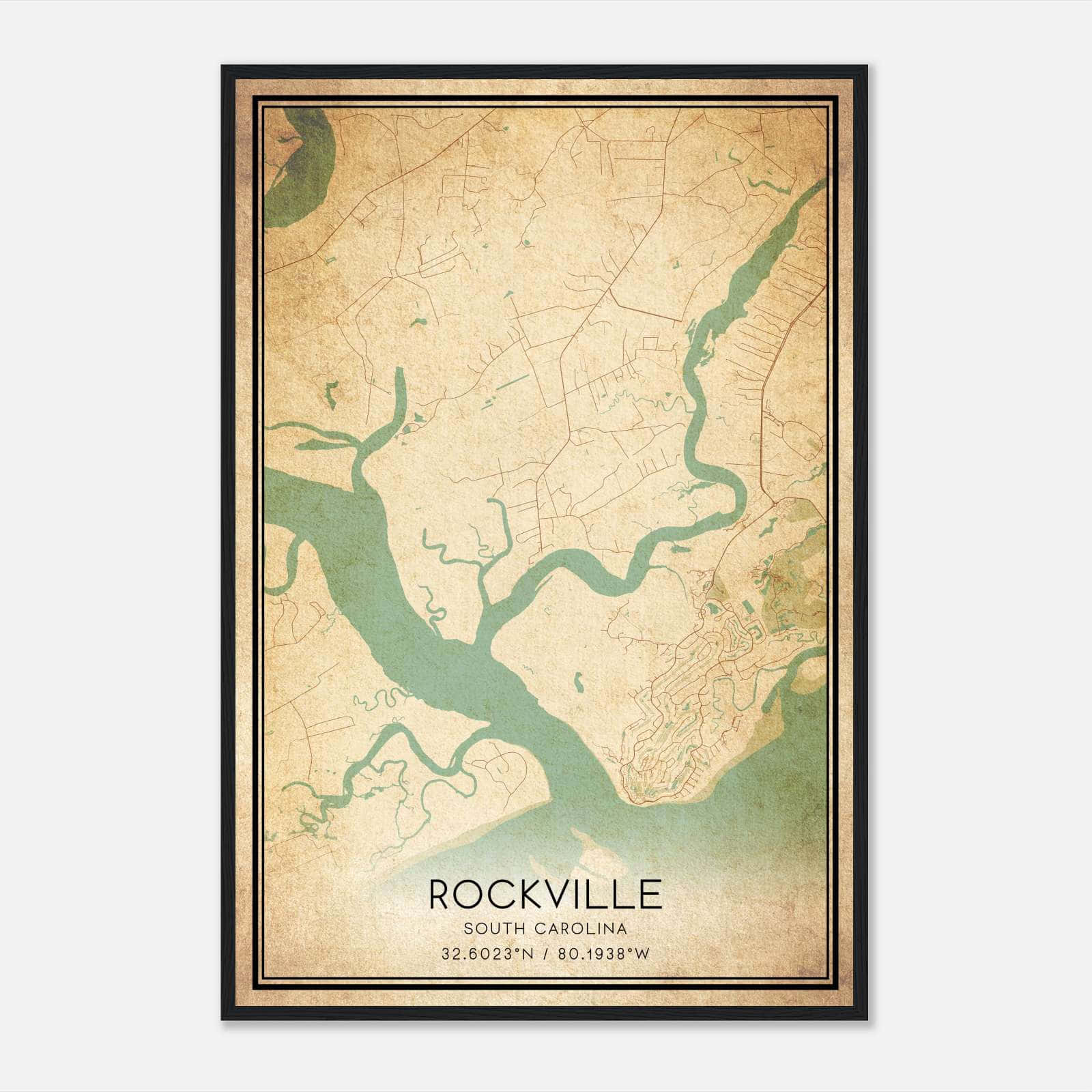 Vintage Rockville South Carolina Map Poster, Rockville SC City Road ...