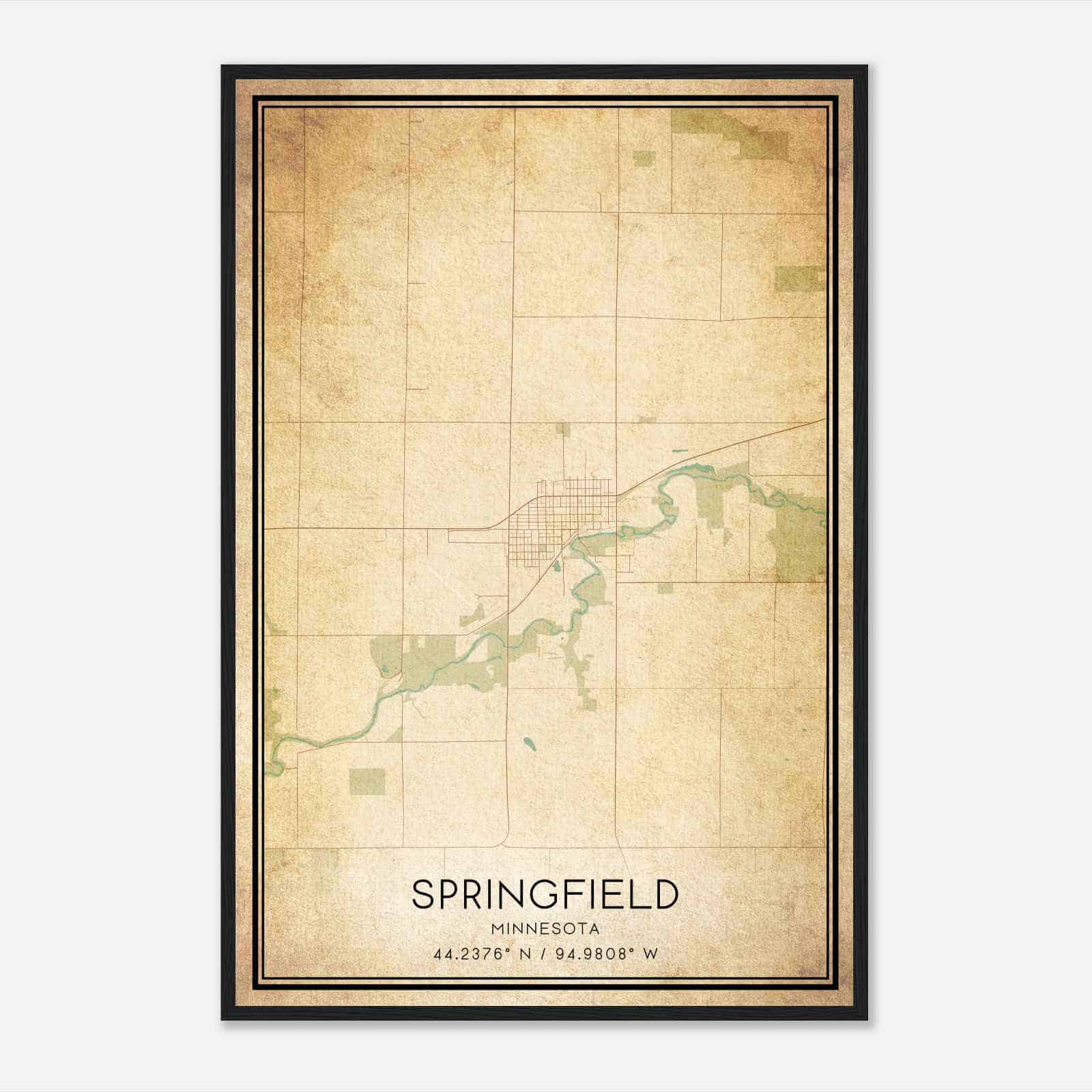 Vintage Springfield Minnesota Map Poster, Springfield MN City Road Wall ...