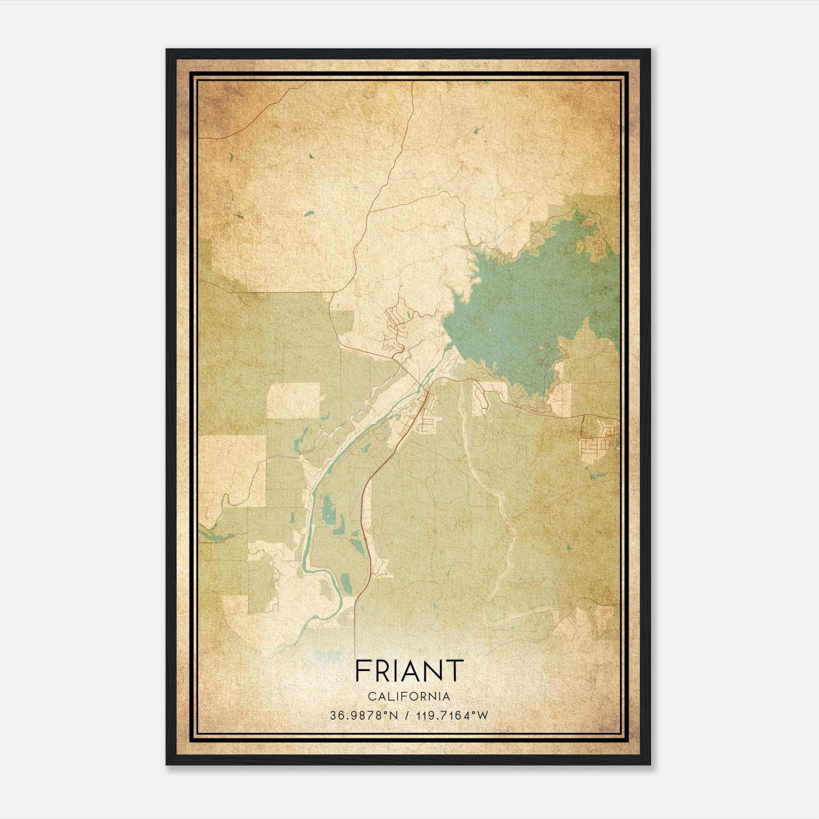 Vintage Friant California Map Poster, Friant CA City Road Wall Art ...