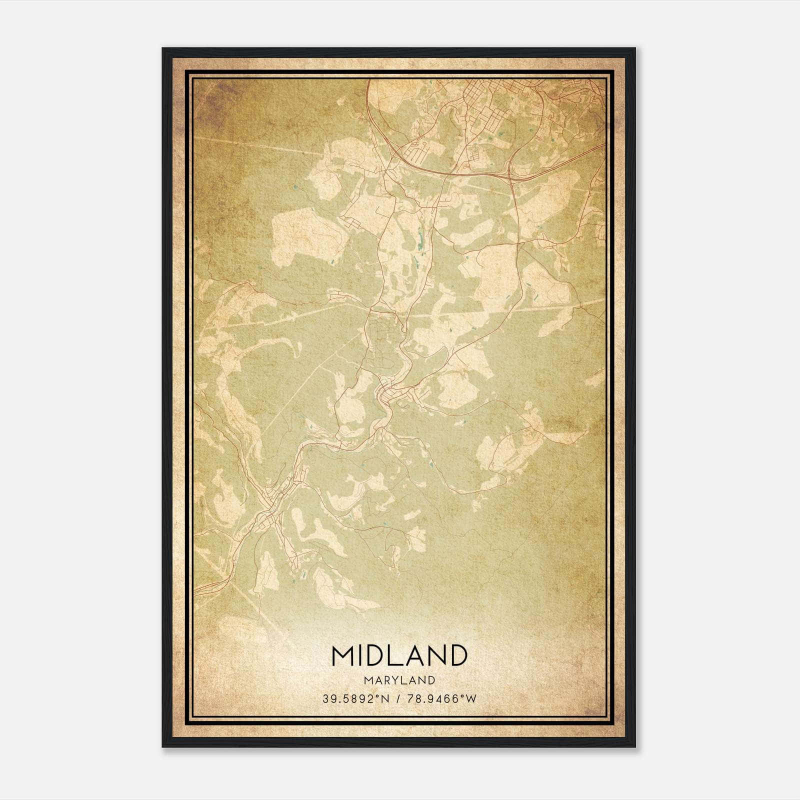 Vintage Midland Maryland Map Poster, Midland MD City Road Wall Art ...
