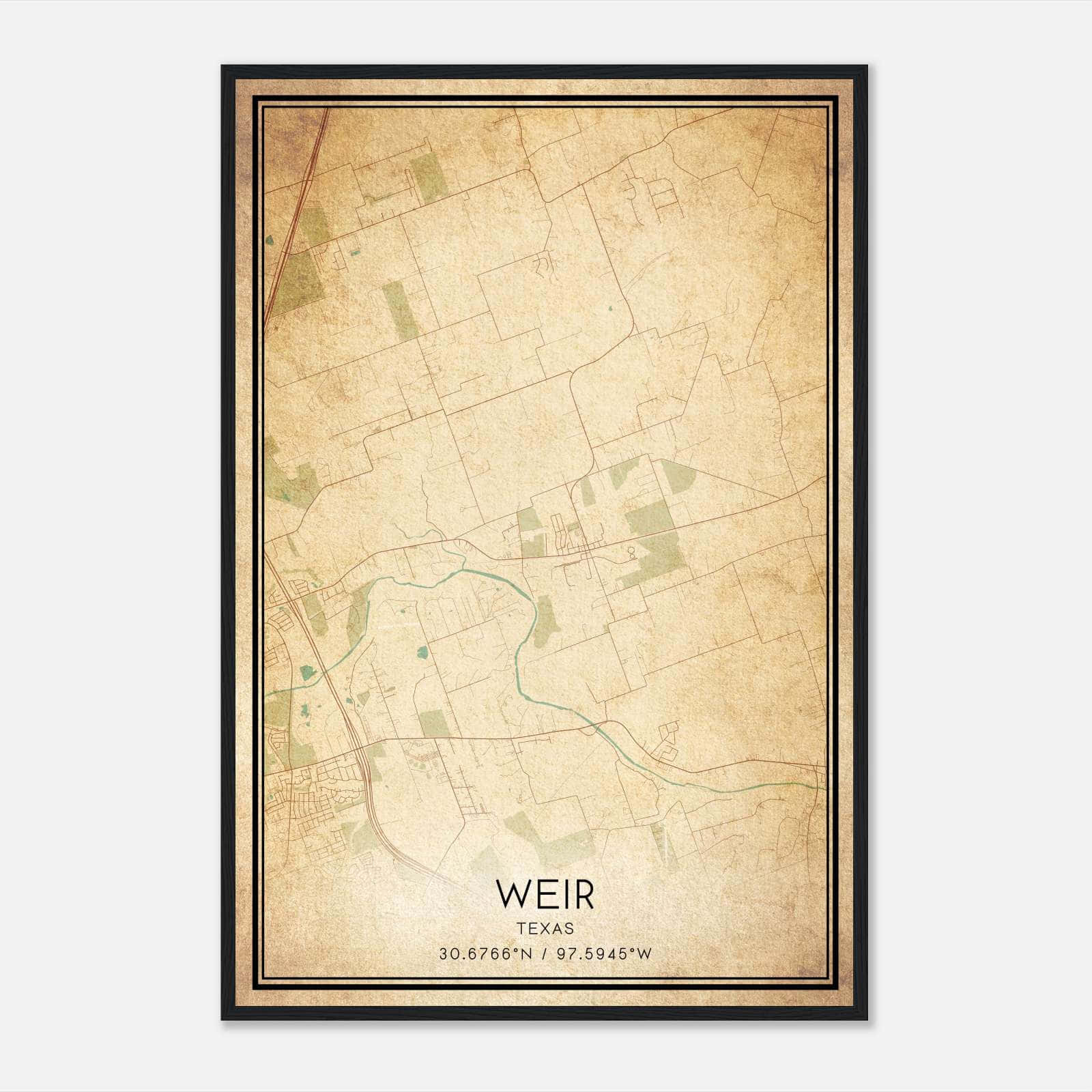 Vintage Weir Texas Map Poster, Weir TX City Road Wall Art Print ...