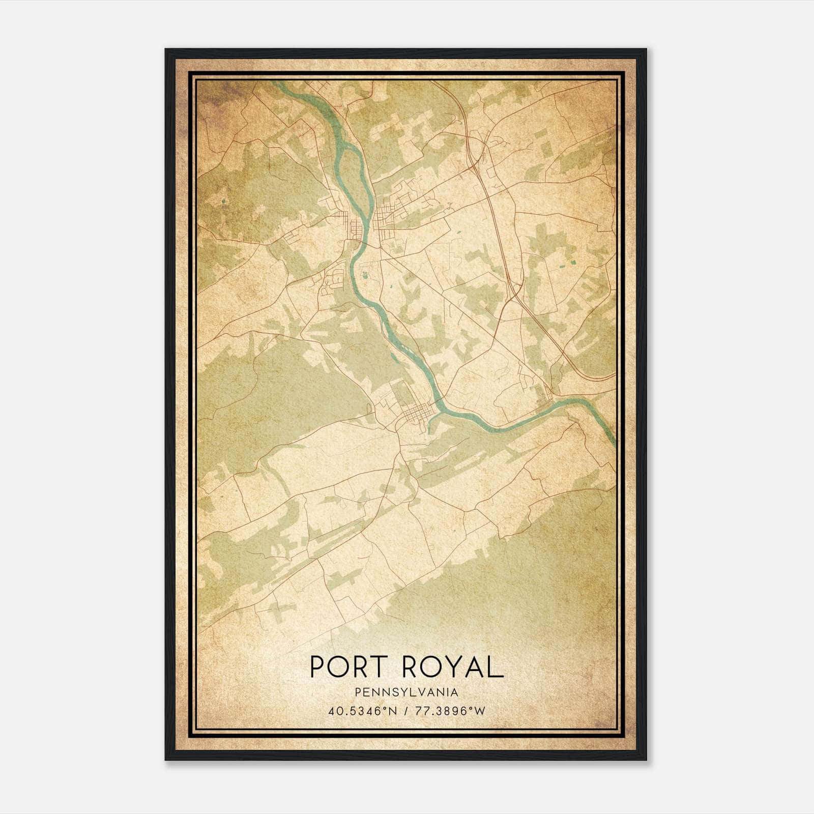 Vintage Port Royal Pennsylvania Map Poster, Port Royal PA City Road ...
