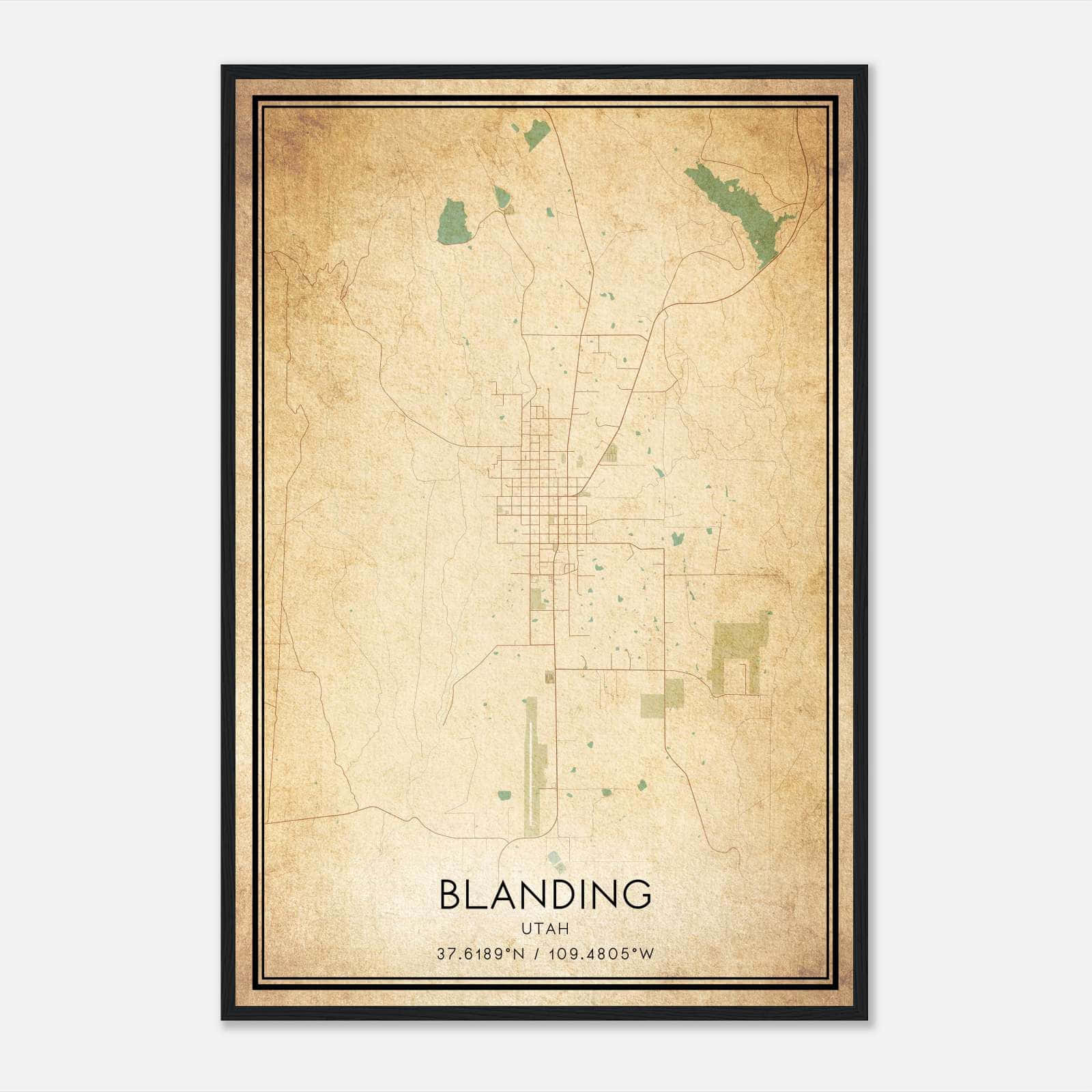 Vintage Blanding Utah Map Poster, Blanding UT City Road Wall Art Print - Custom Maps & Posters