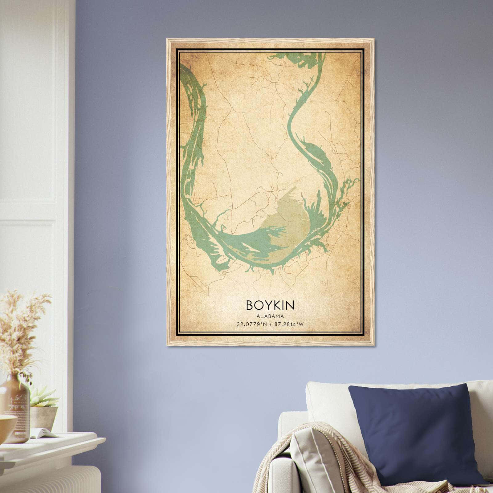 Vintage Boykin Alabama Map Poster, Boykin AL City Road Wall Art Print ...