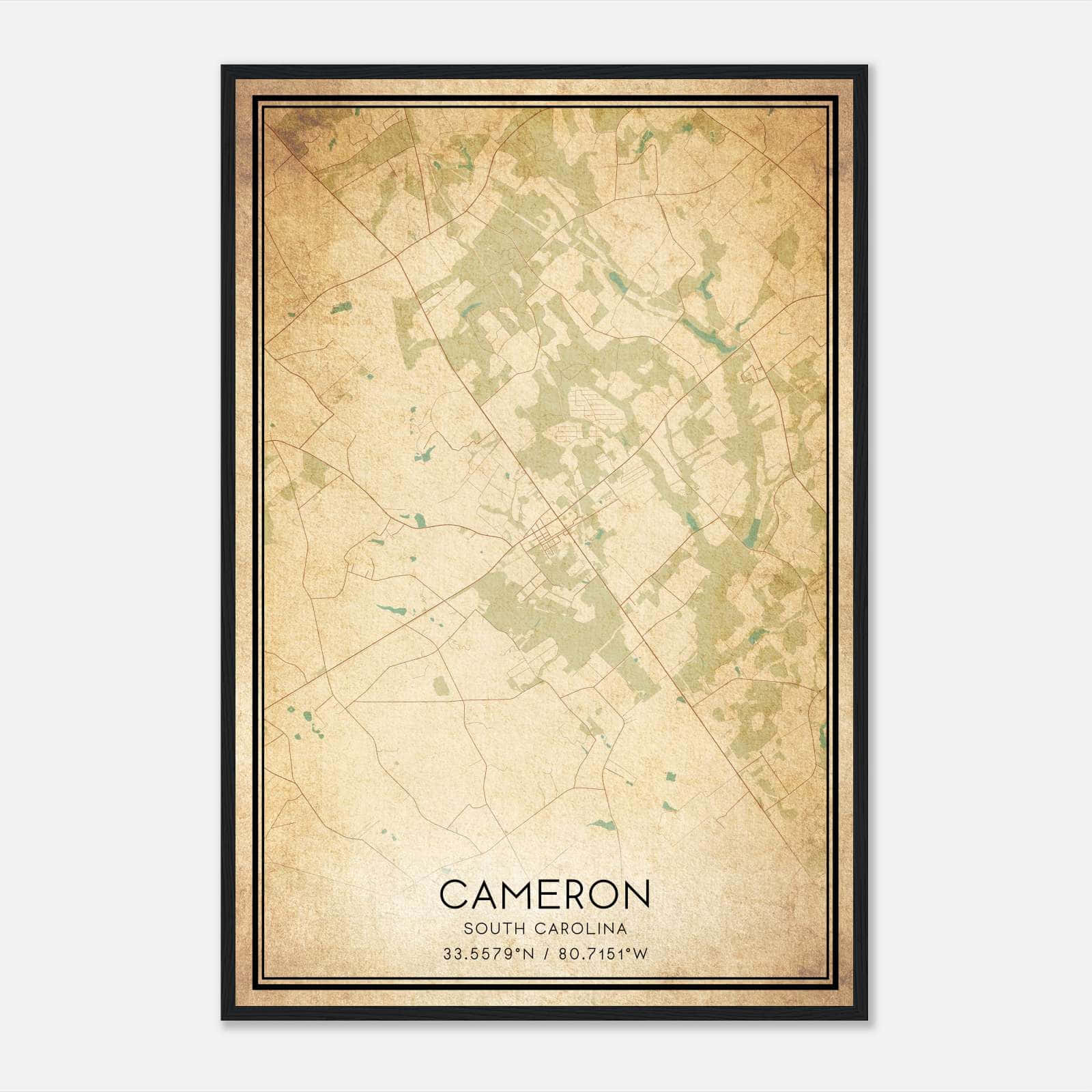 Vintage Cameron South Carolina Map Poster, Cameron SC City Road Wall ...