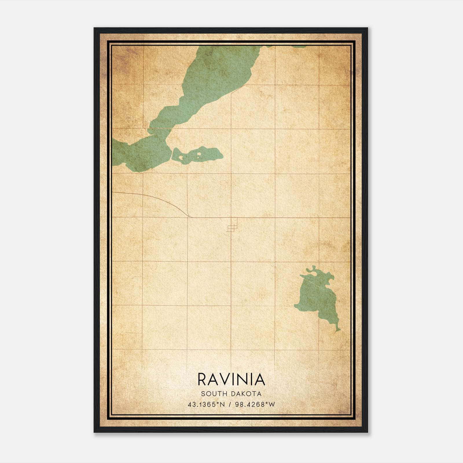 Vintage Ravinia South Dakota Map Poster, Ravinia SD City Road Wall Art ...