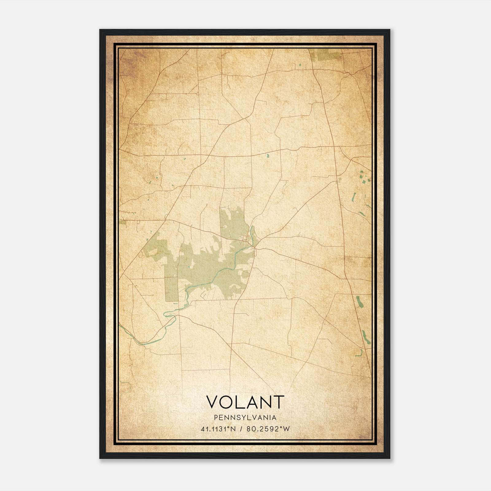 Vintage Volant Pennsylvania Map Poster, Volant PA City Road Wall Art ...