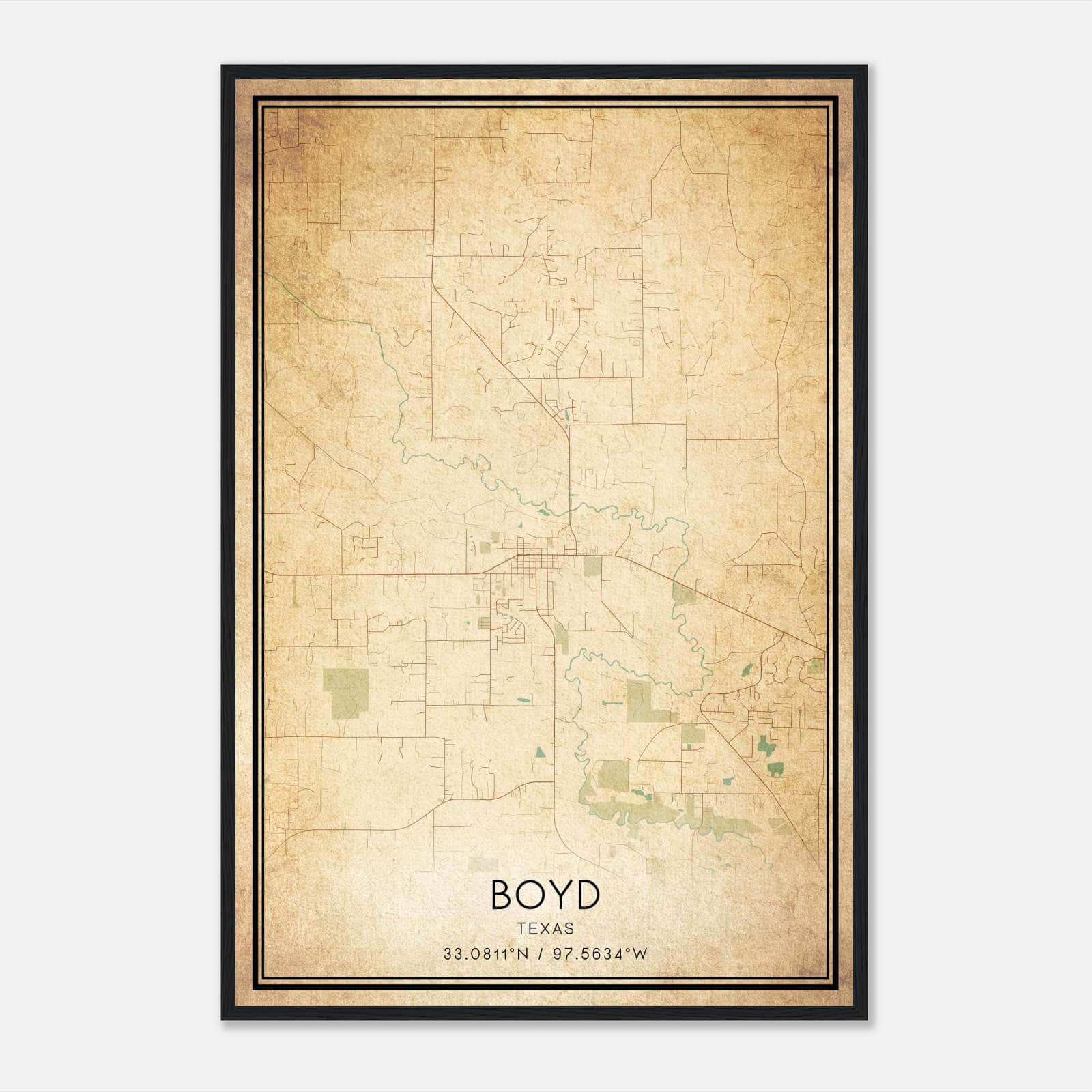 Vintage Boyd Texas Map Poster, Boyd TX City Road Wall Art Print ...