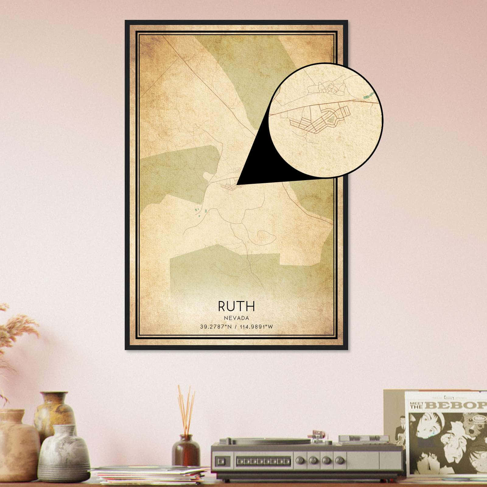 Vintage Ruth Nevada Map Poster, Ruth NV City Road Wall Art Print ...