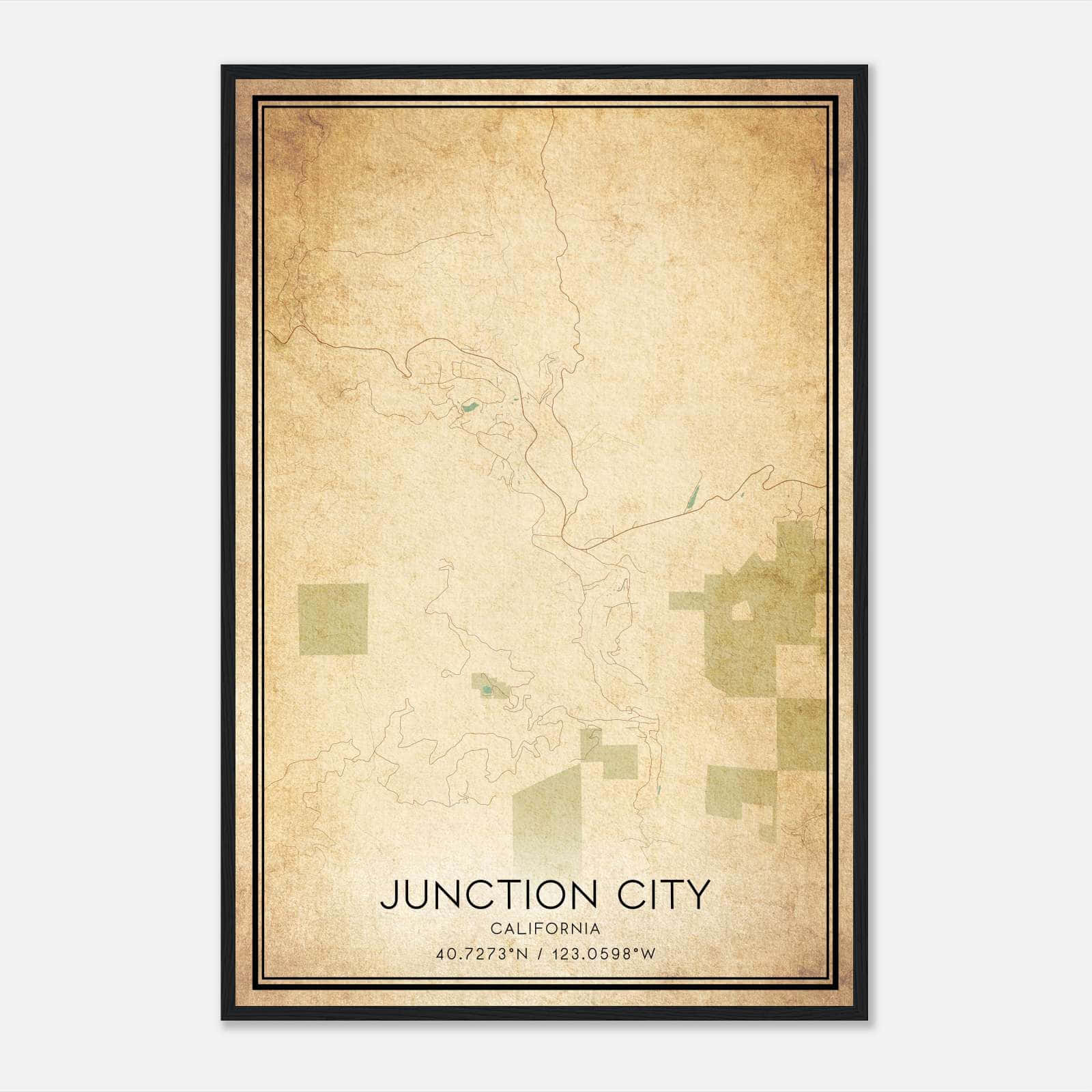 Vintage Junction City California Map Poster, Junction City CA City Road ...