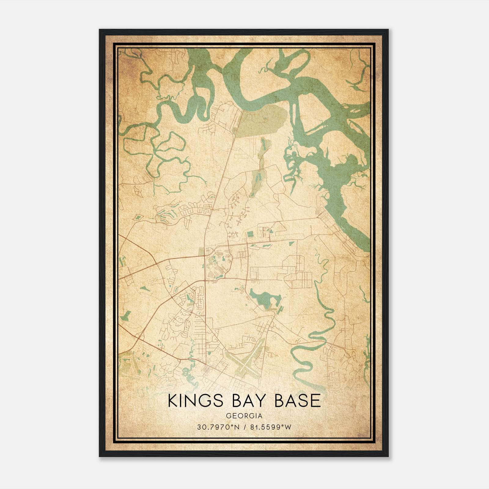 Vintage Kings Bay Base Georgia Map Poster, Kings Bay Base GA City Road ...
