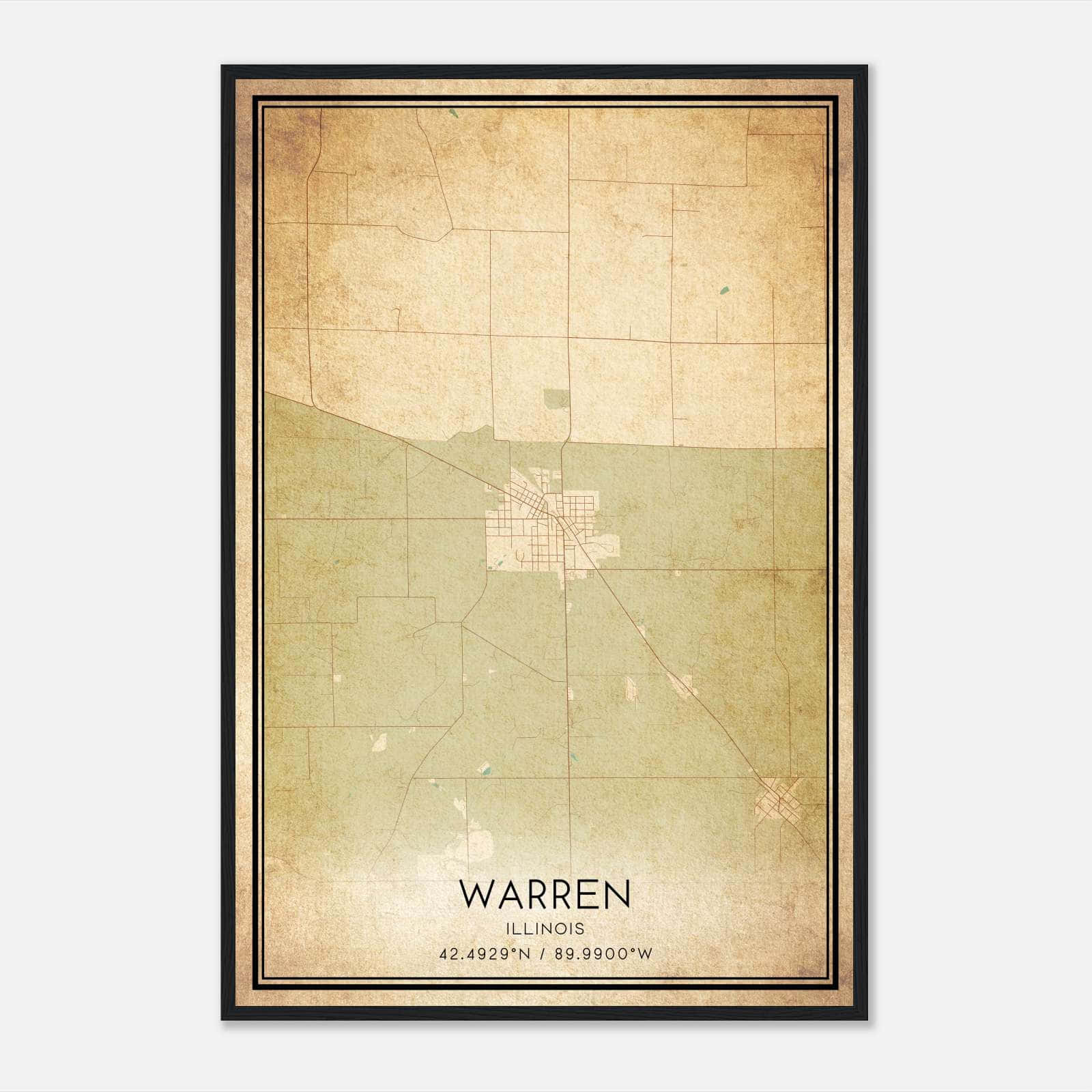 Vintage Warren Illinois Map Poster, Warren IL City Road Wall Art Print ...