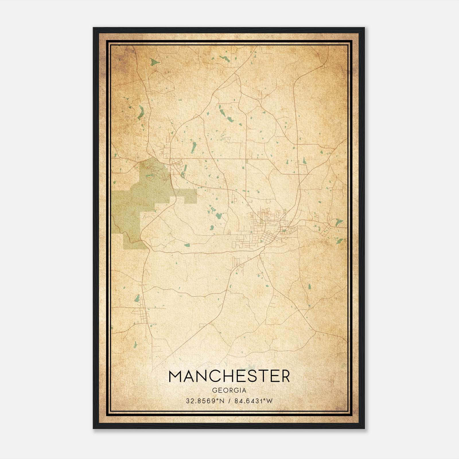 Vintage Manchester Georgia Map Poster, Manchester GA City Road Wall Art ...