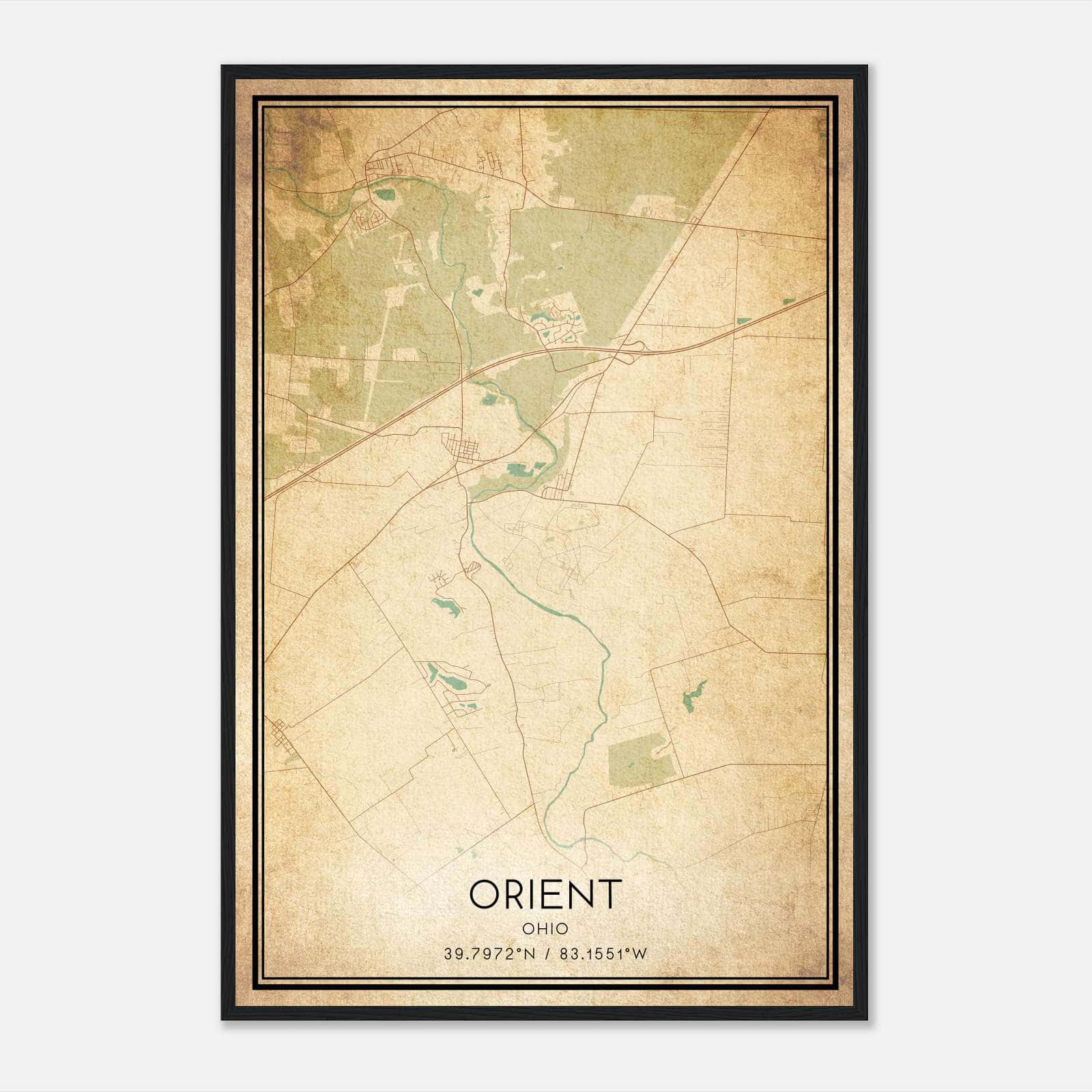 Vintage Orient Ohio Map Poster, Orient OH City Road Wall Art Print ...