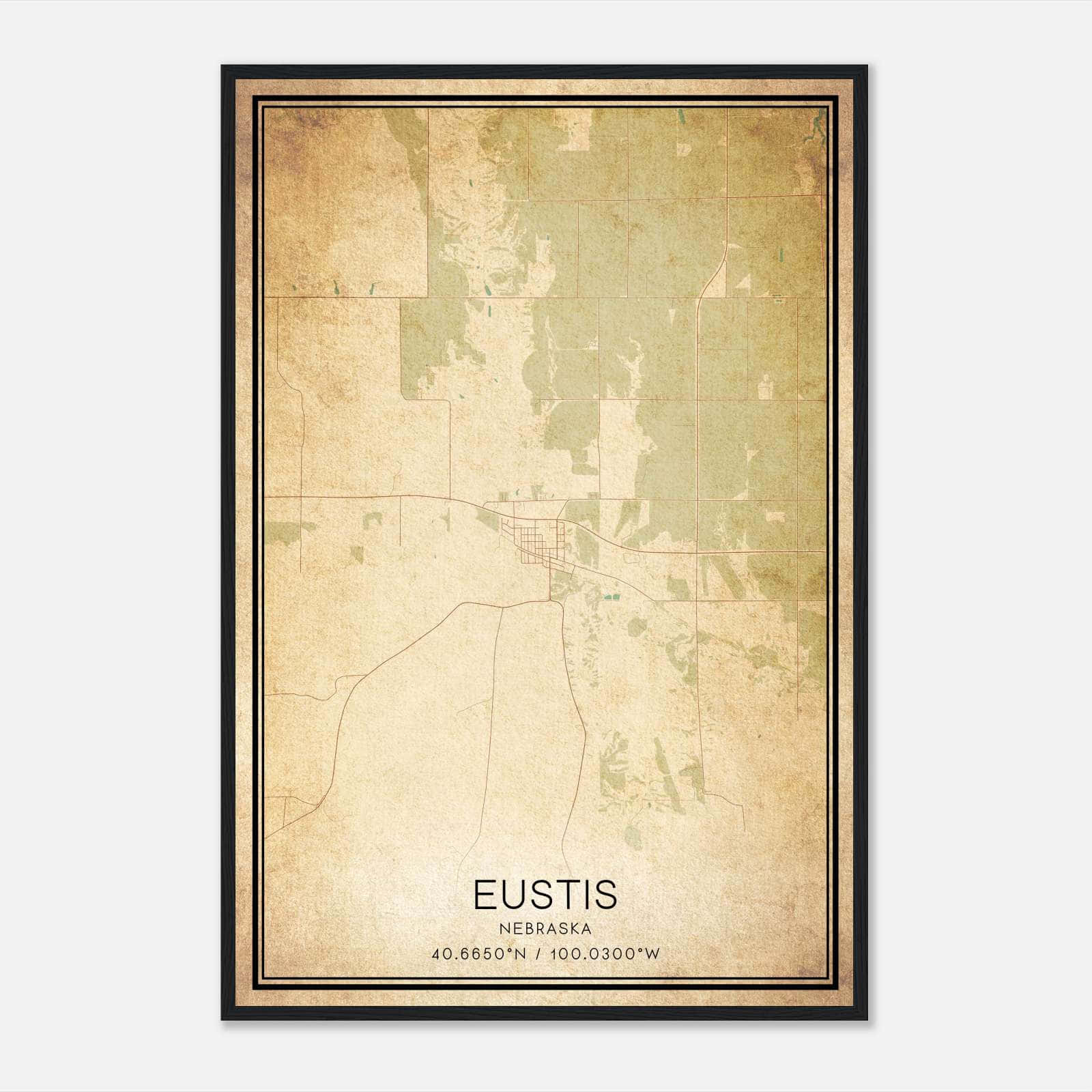 Vintage Eustis Nebraska Map Poster, Eustis NE City Road Wall Art Print ...
