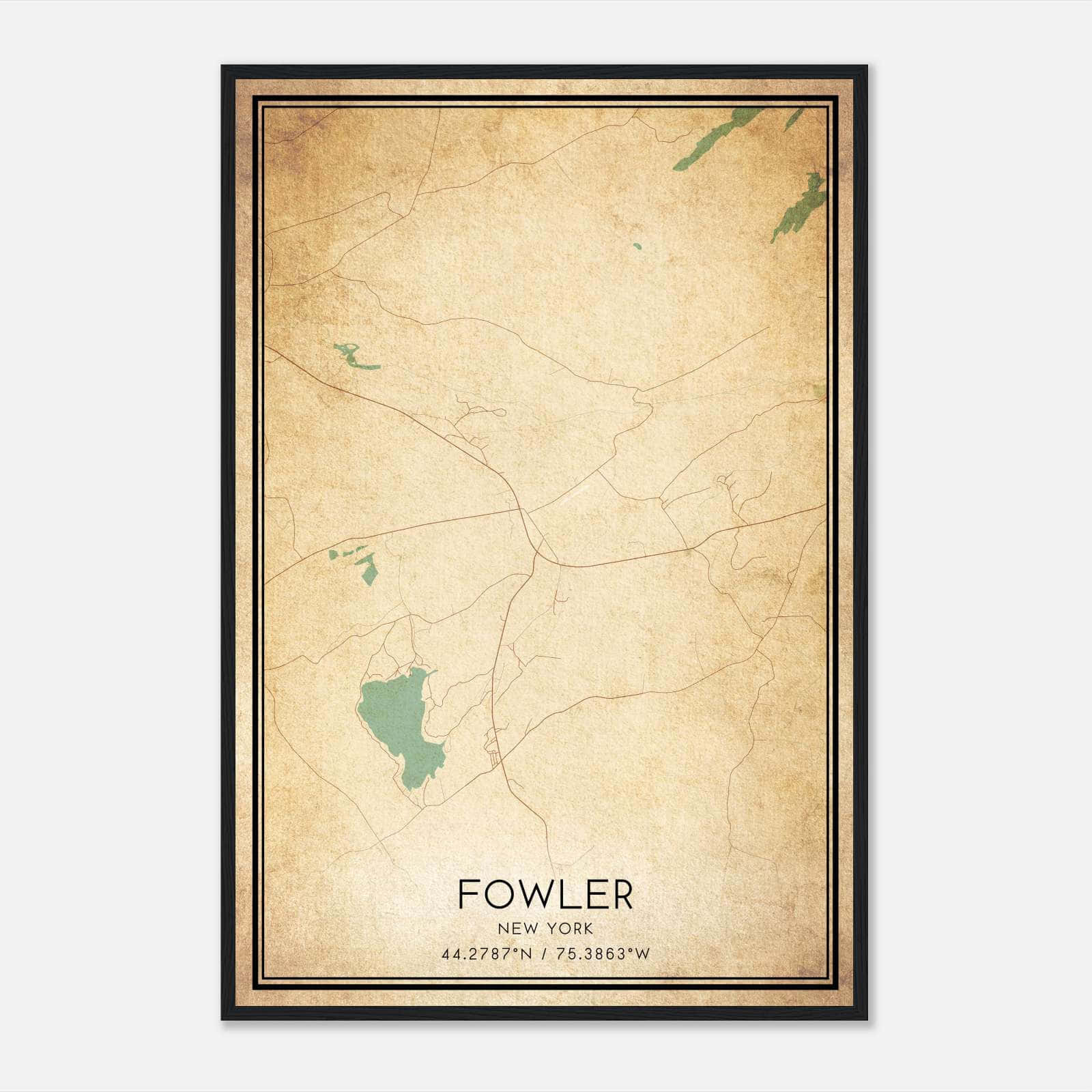 Vintage Fowler New York Map Poster, Fowler NY City Road Wall Art Print ...
